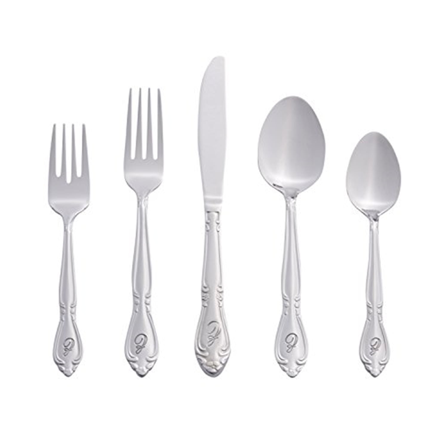 Gothic Grace Flatware Set - 46 Piece Stainless Steel Monogrammed ...