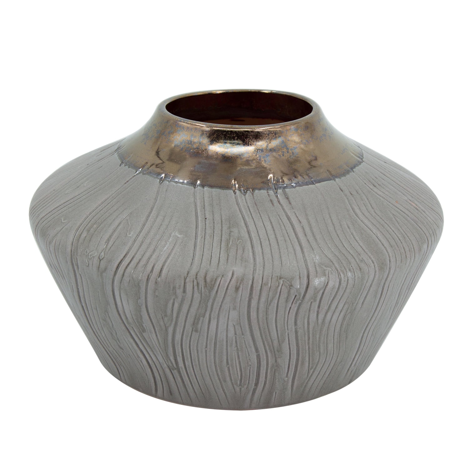 HomeStock Gothic Grace Short Two-Tone Ceramic Vase, 11 Dia x 7 in ...