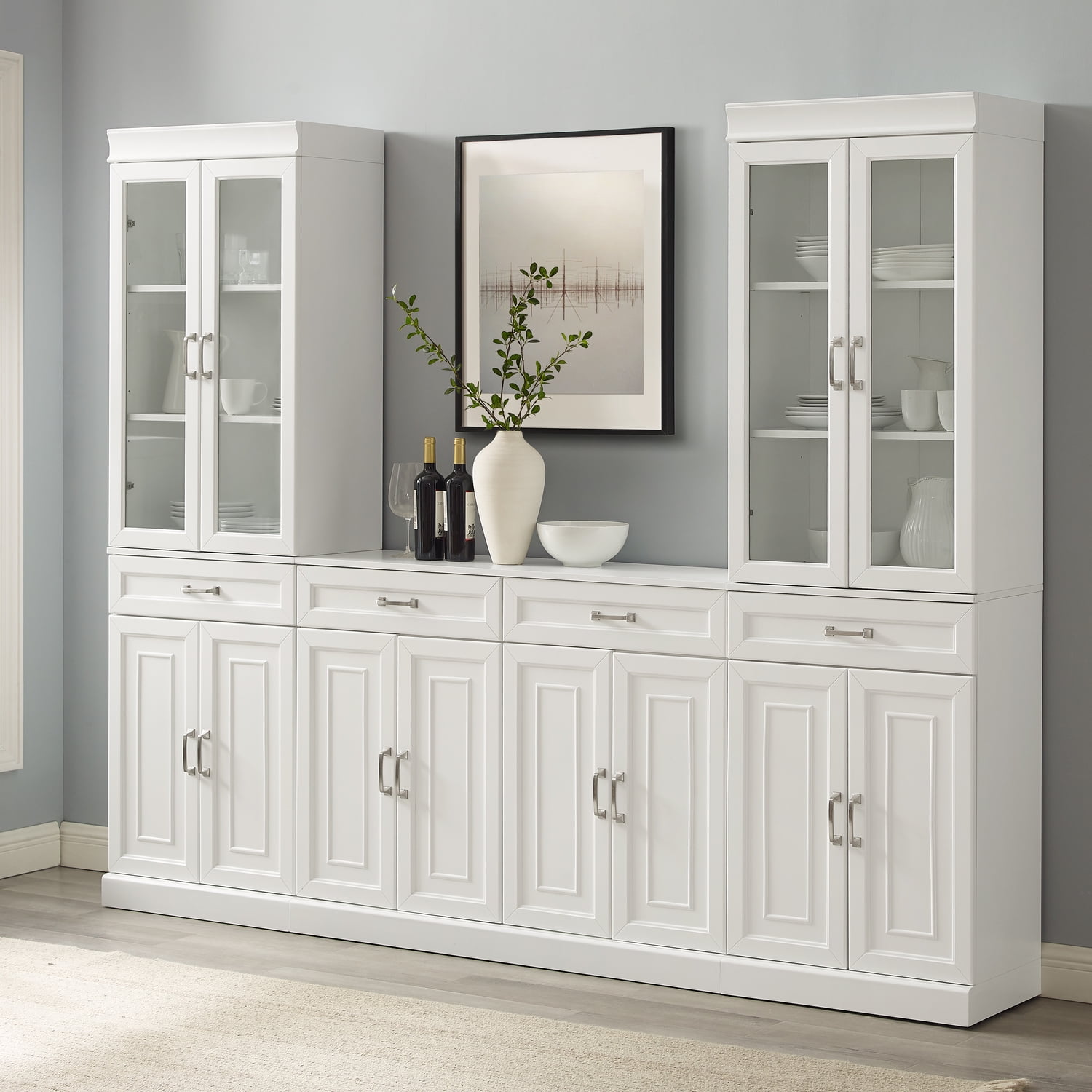 HomeStock Gothic Grandeur 3Pc Sideboard And Glass Door Pantry Set White ...
