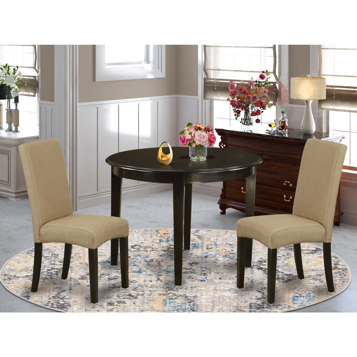 HomeStock Handcrafted Haven 3Pc Round 42" Table And Two Parson Chair ...