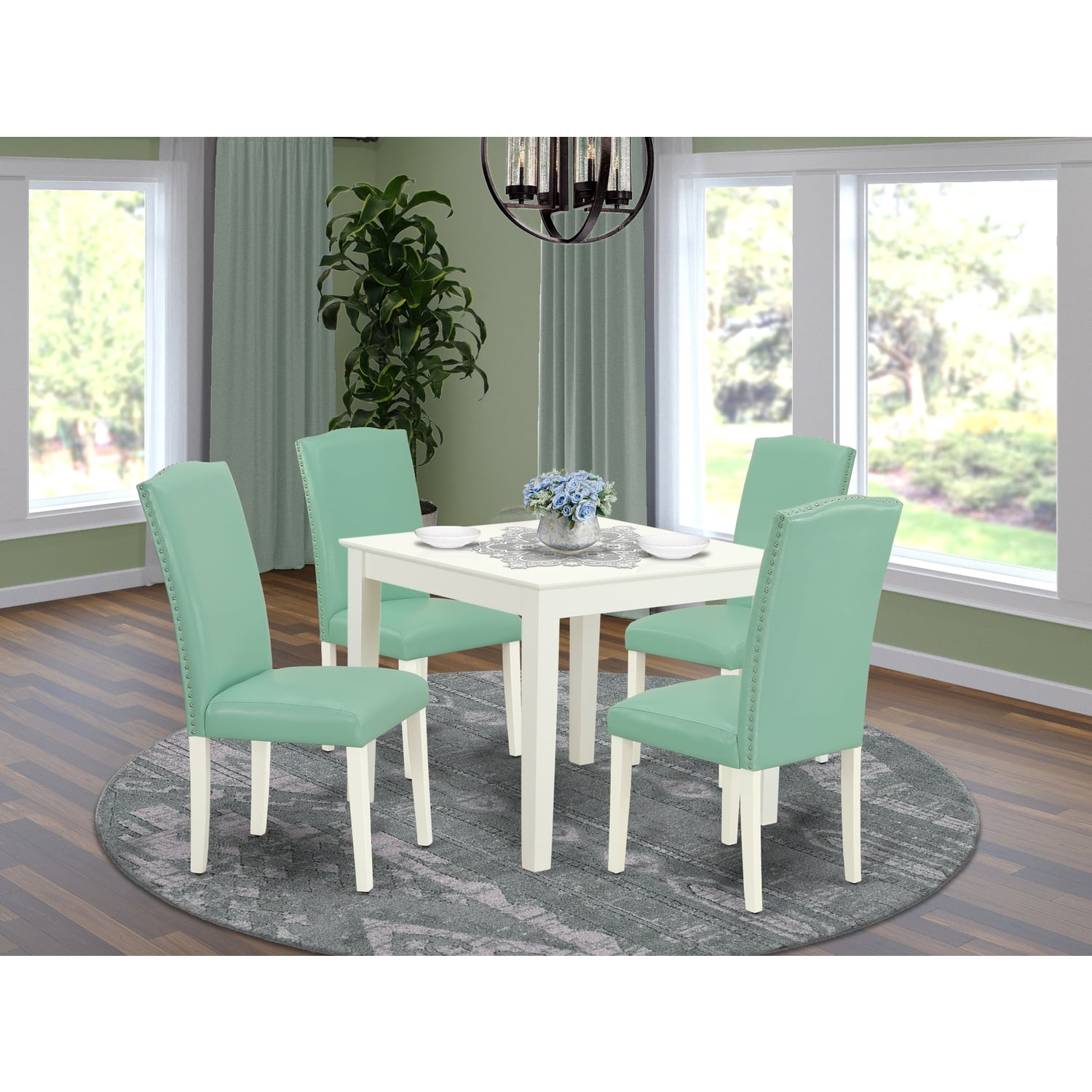 5Pc Square Dining Set - 36 Inch Table w/ Parsons Chairs - Modern PU ...
