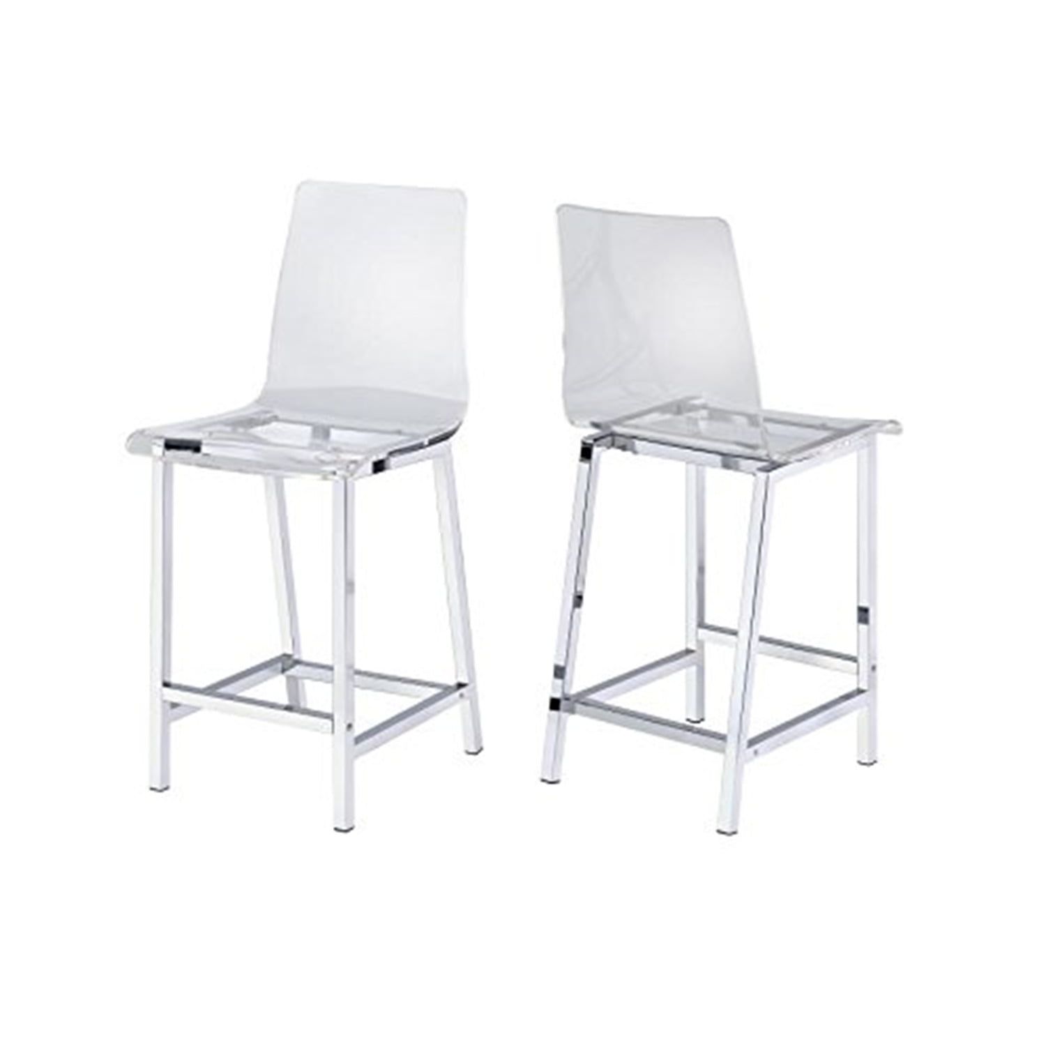 Modern Bar Stools Set of 2 - Chrome & Clear Counter Height Stools for ...