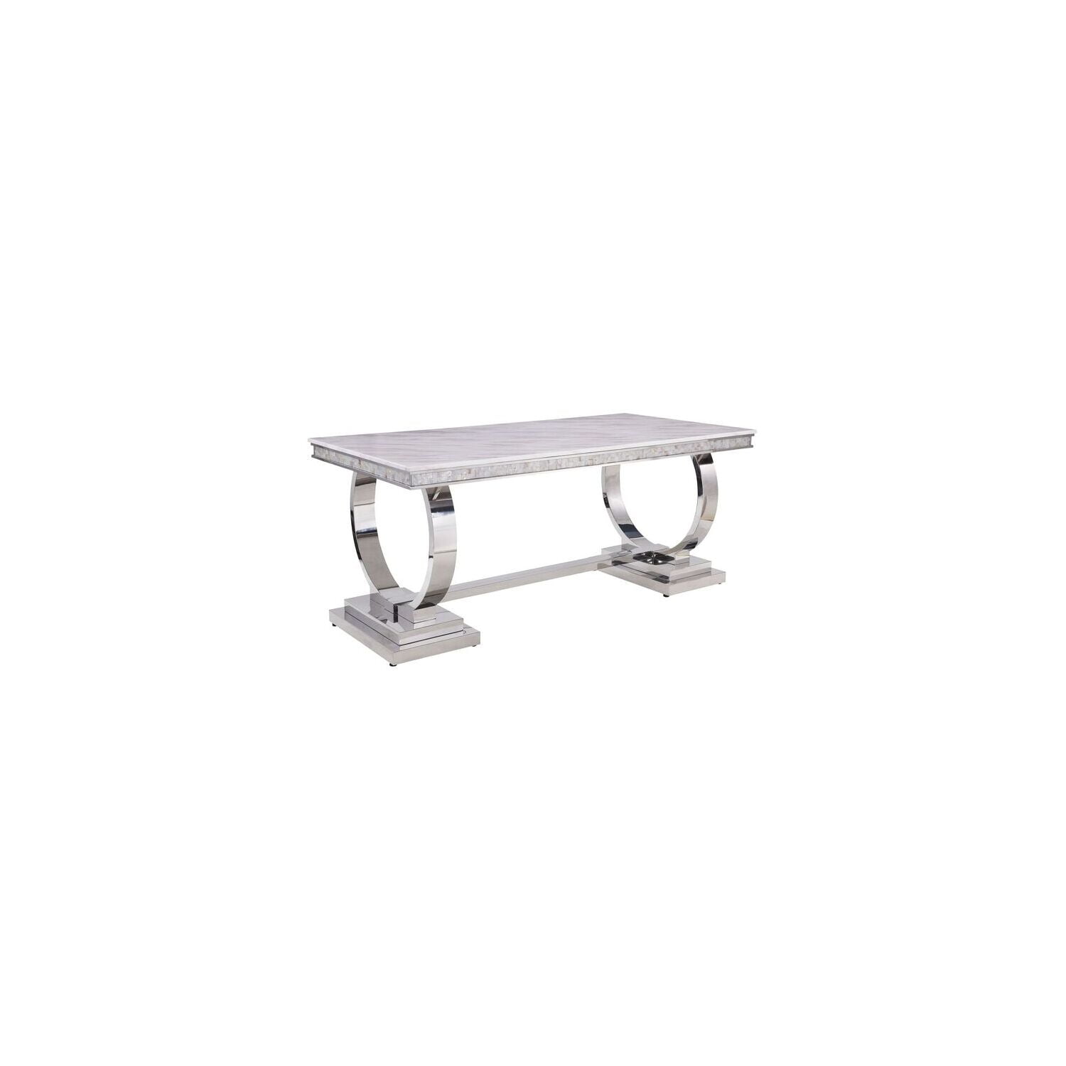 HomeStock Handcrafted Haven Dining Table in White Printed Faux Marble ...