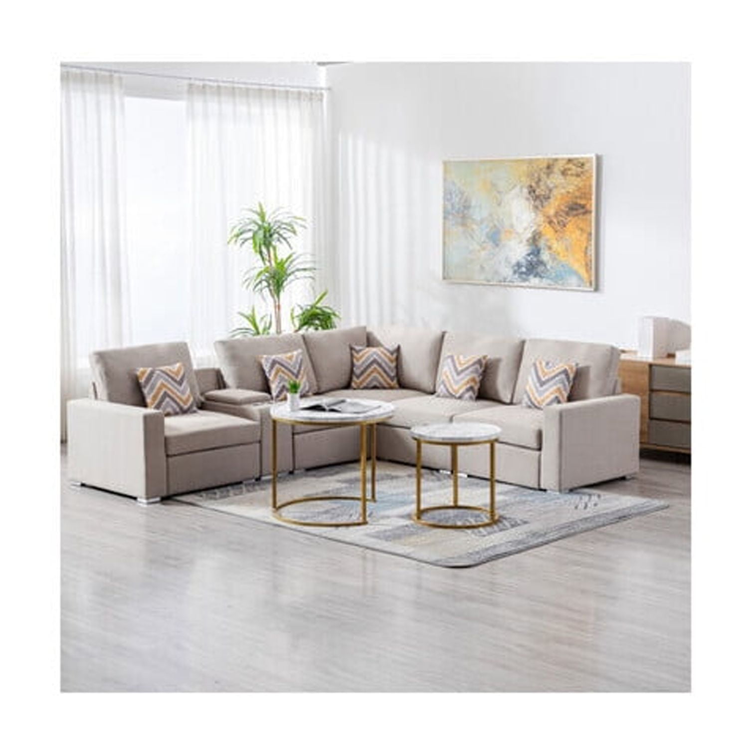 HomeStock Hollywood Regency Linen Fabric 6 Piece Reversible Sectional ...