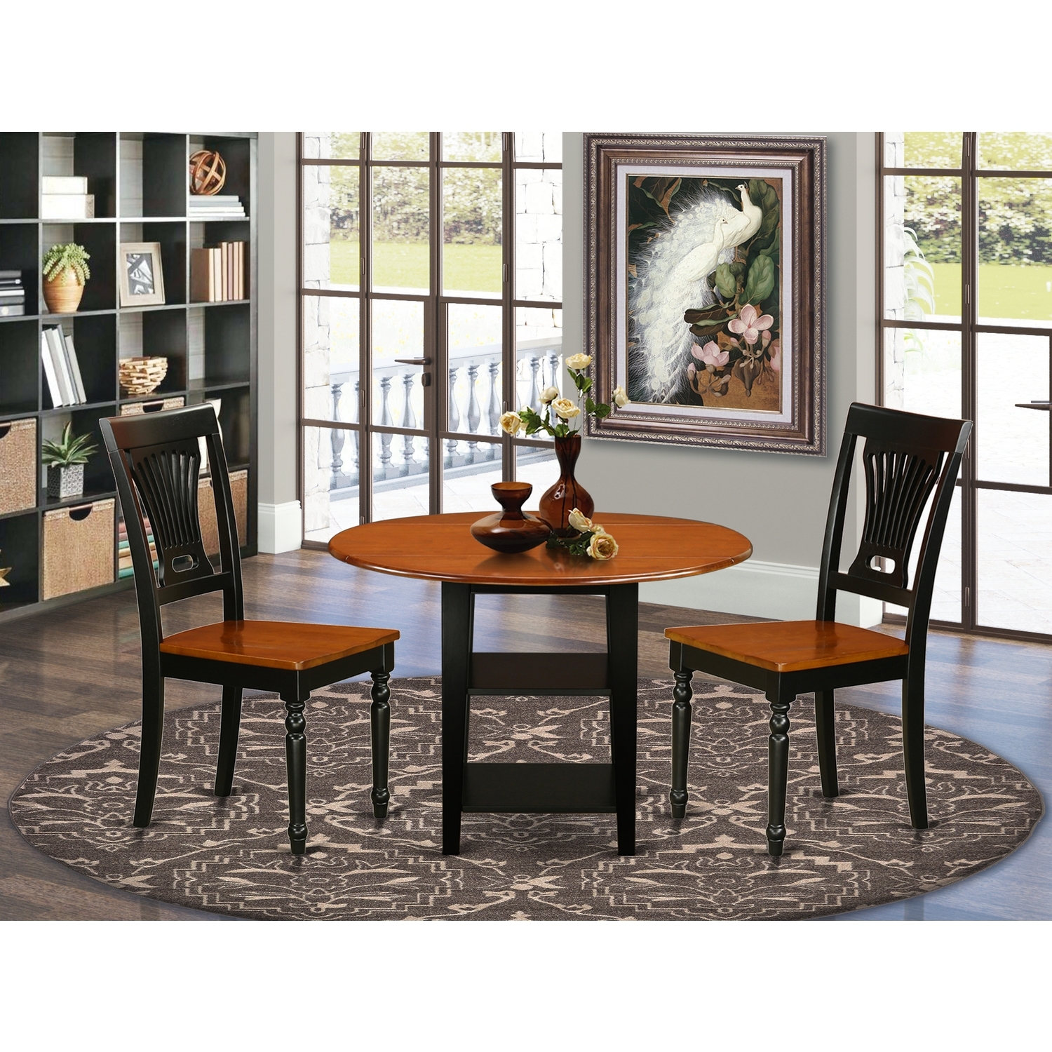 3 Piece Dinette Set - Round Table & 2 Chairs - Black Cherry Finish ...