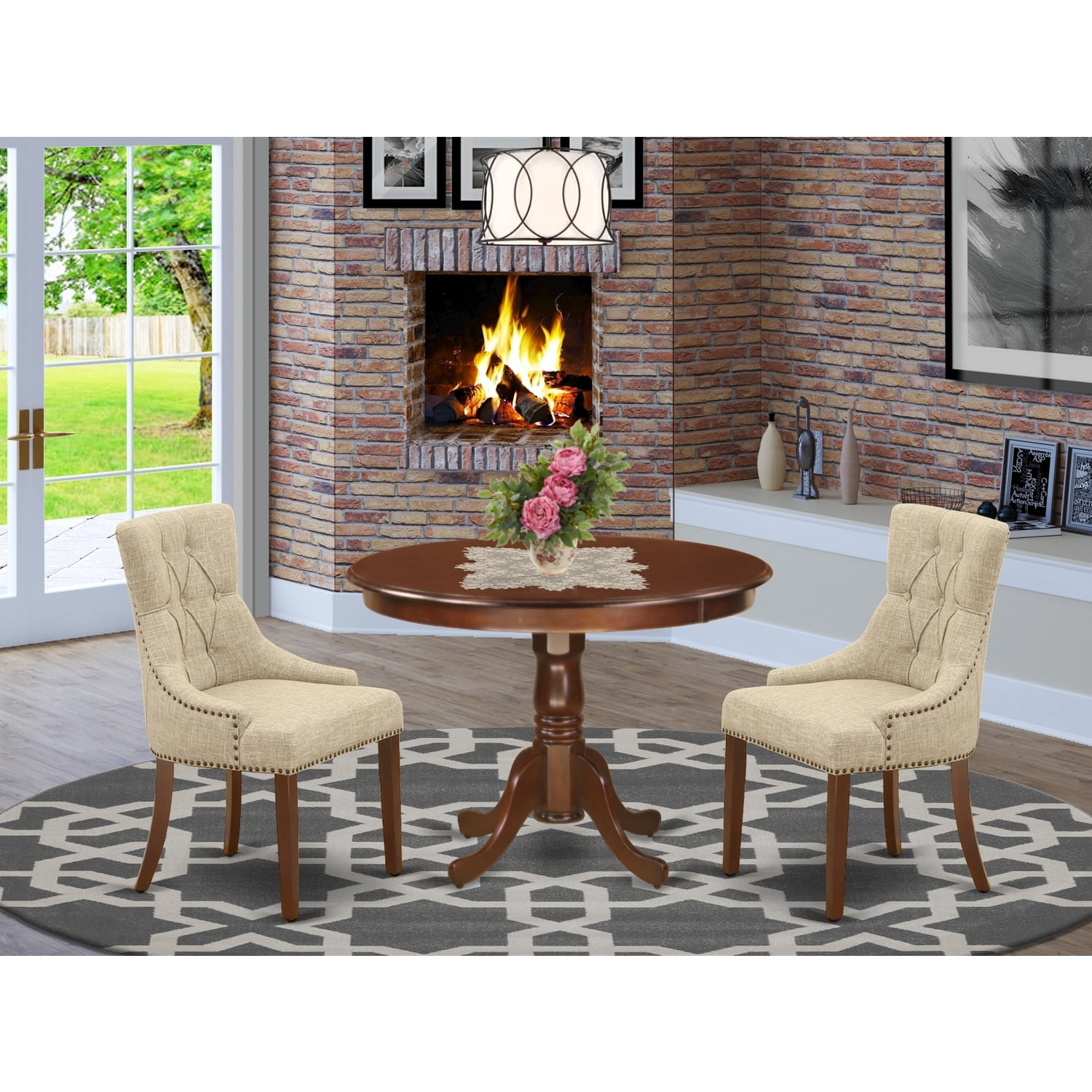 3Pc Dinette Set - Kitchen Table & 2 Parsons Chairs - Mahogany Finish ...