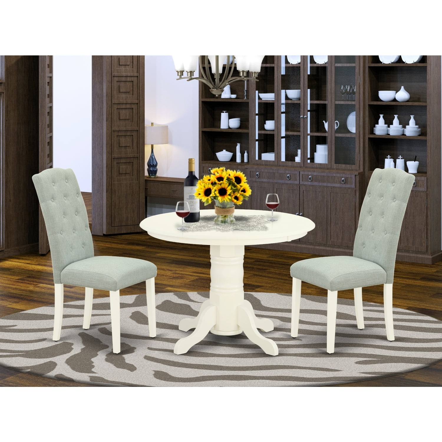 3Pc Dinette Set - Round Dining Table & 2 Parsons Chairs - Kitchen ...