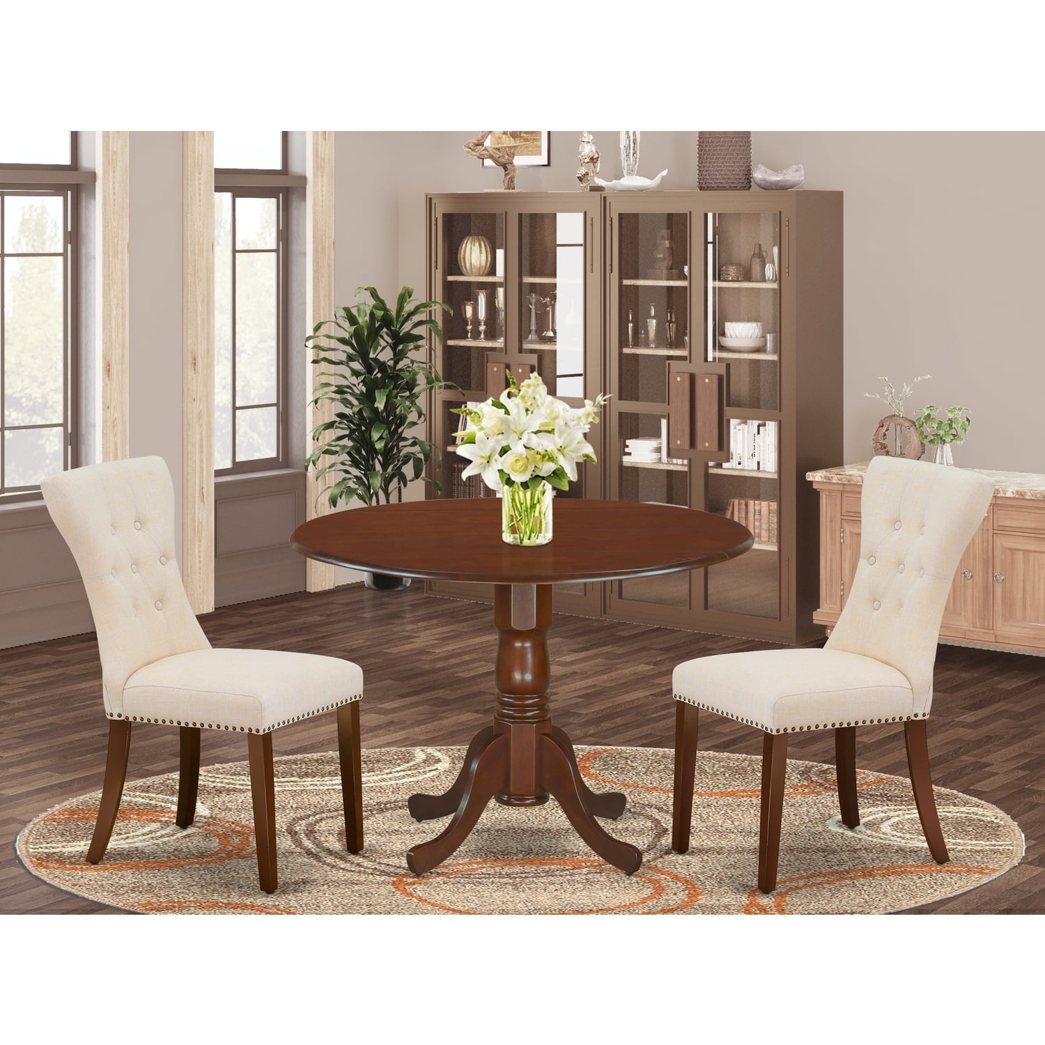 Homestock Island Oasis 3-Piece Wooden Dining Table Set Included A Round ...