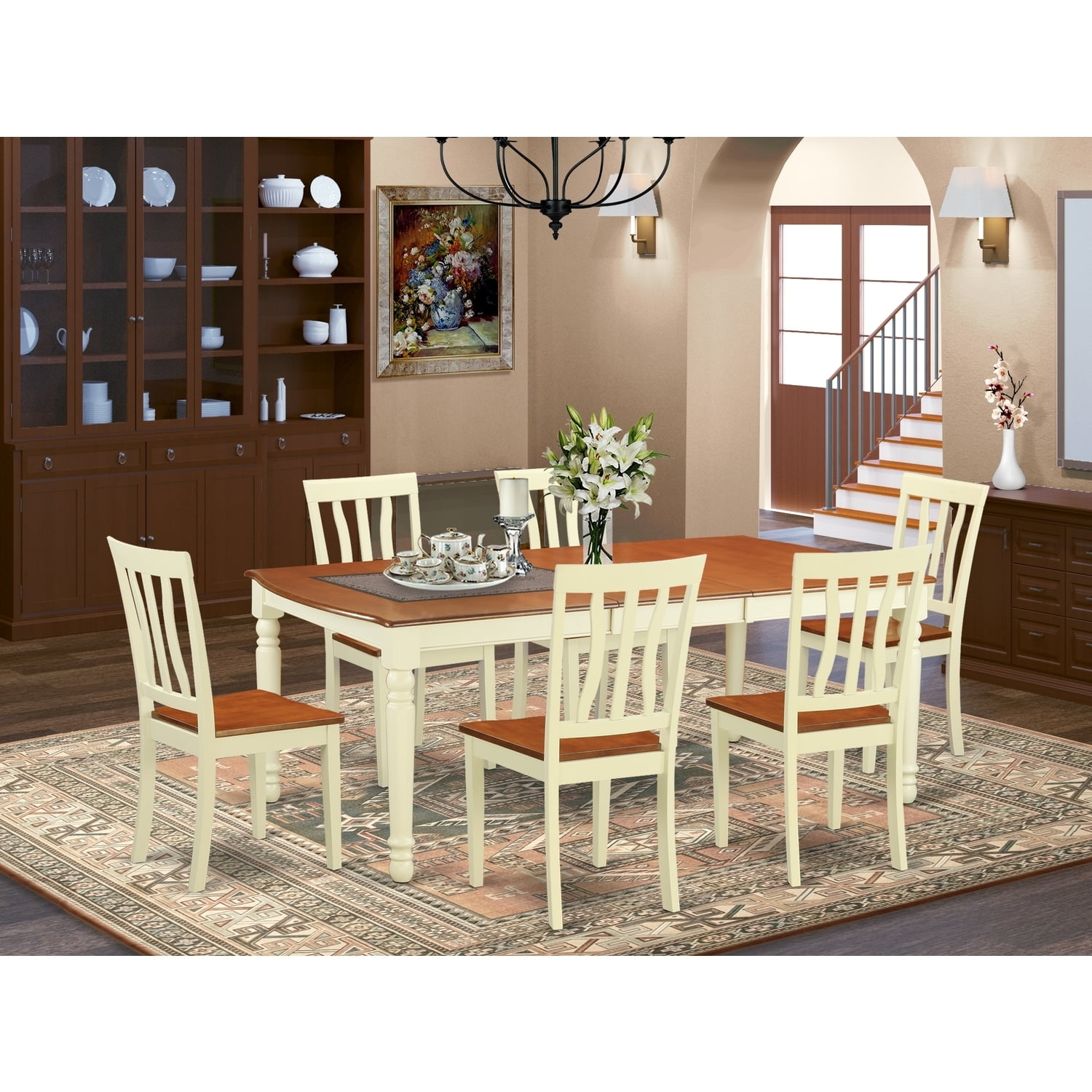 Kitchen Table Set 7 Piece Dining Set with 6 Chairs - 42x78 Inch ...