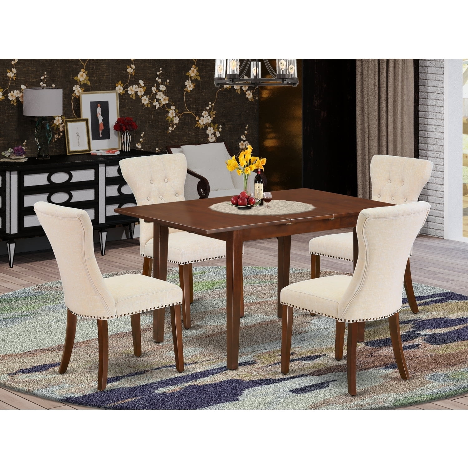 5-Piece Dinette Set - Solid Wood Dining Table & 4 Parson Chairs ...