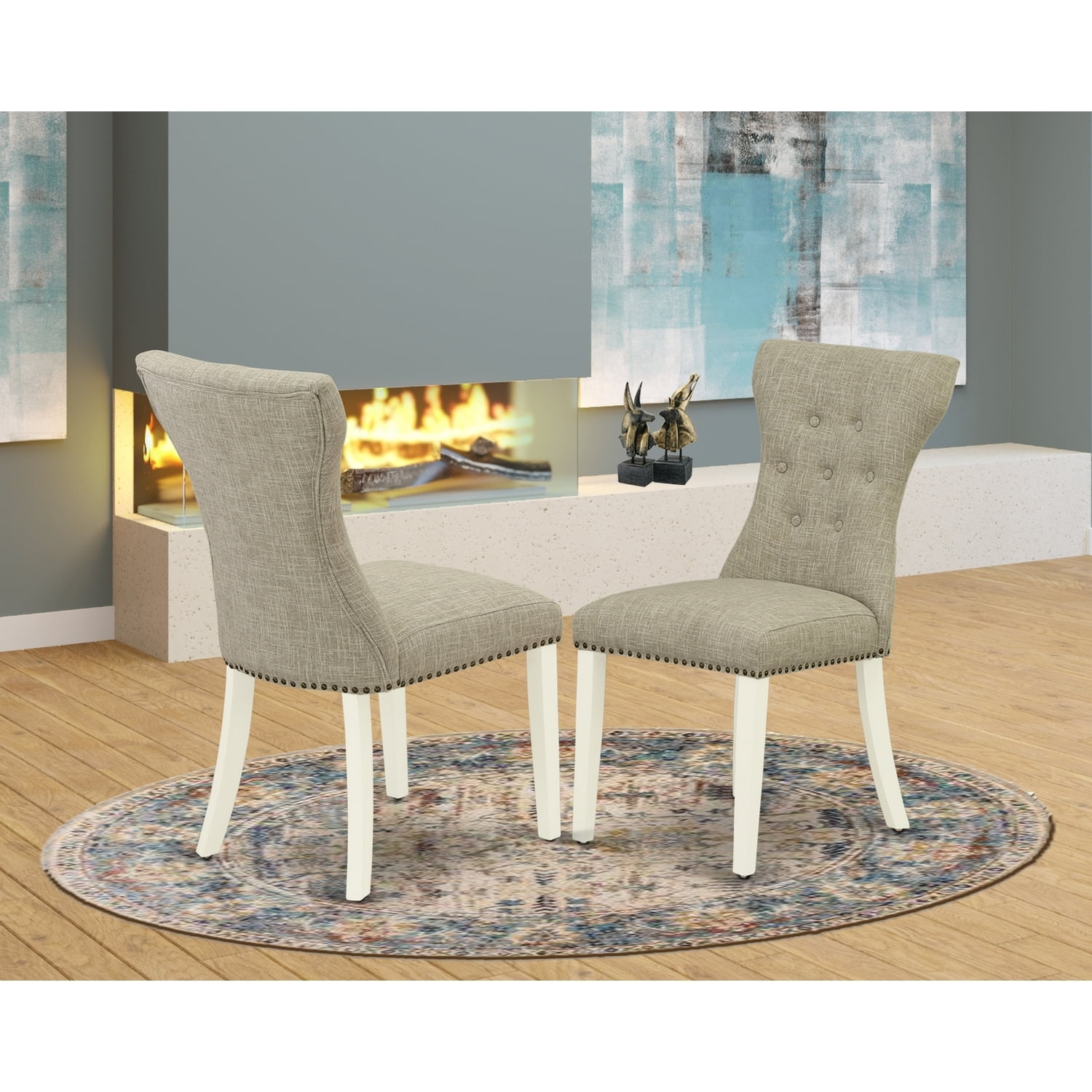 Modern Parson Dining Chairs - Button Tufted Linen Fabric Chairs, Set of ...
