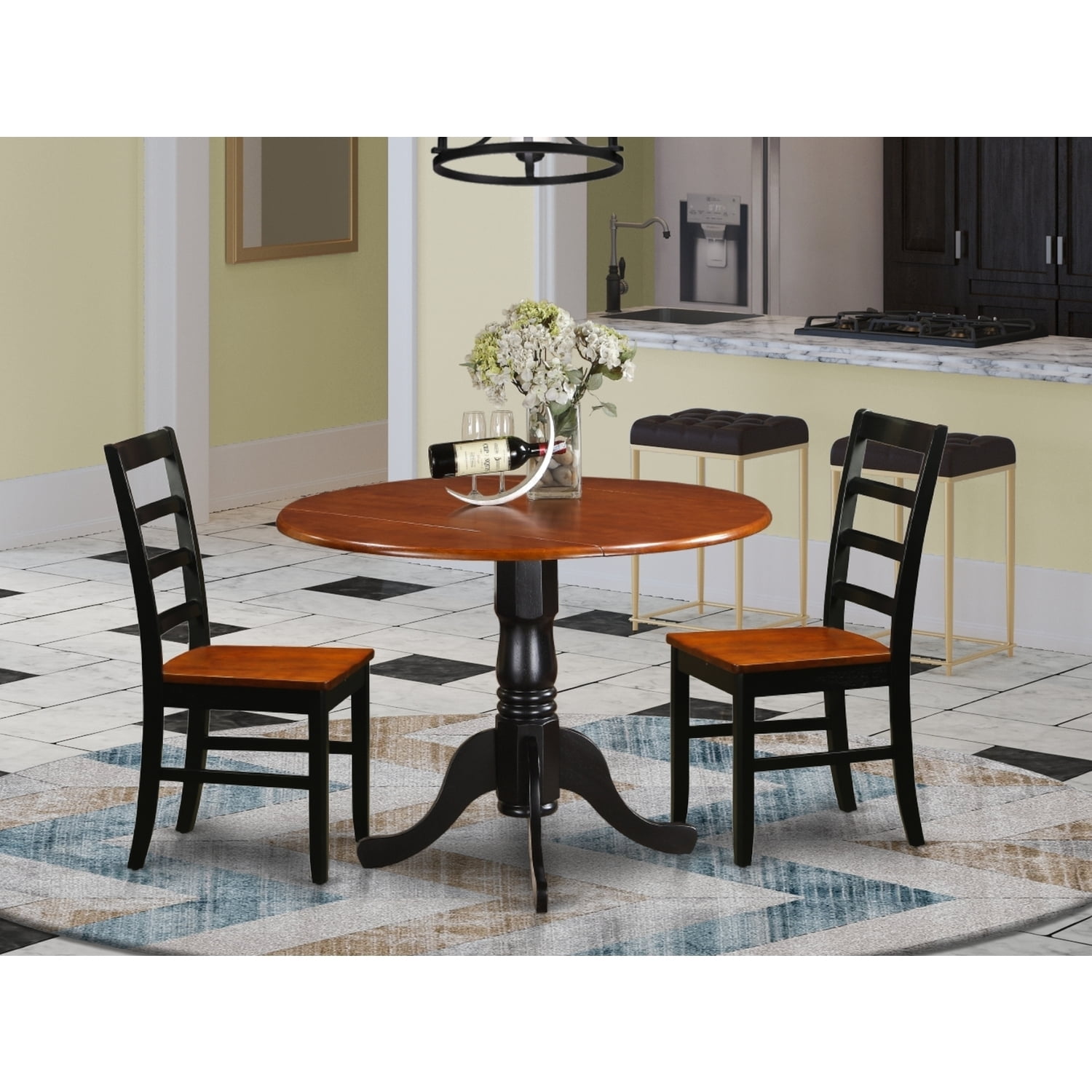 Modern Dinette Set - Round Table & 2 Chairs - Kitchen Dining Room Table ...