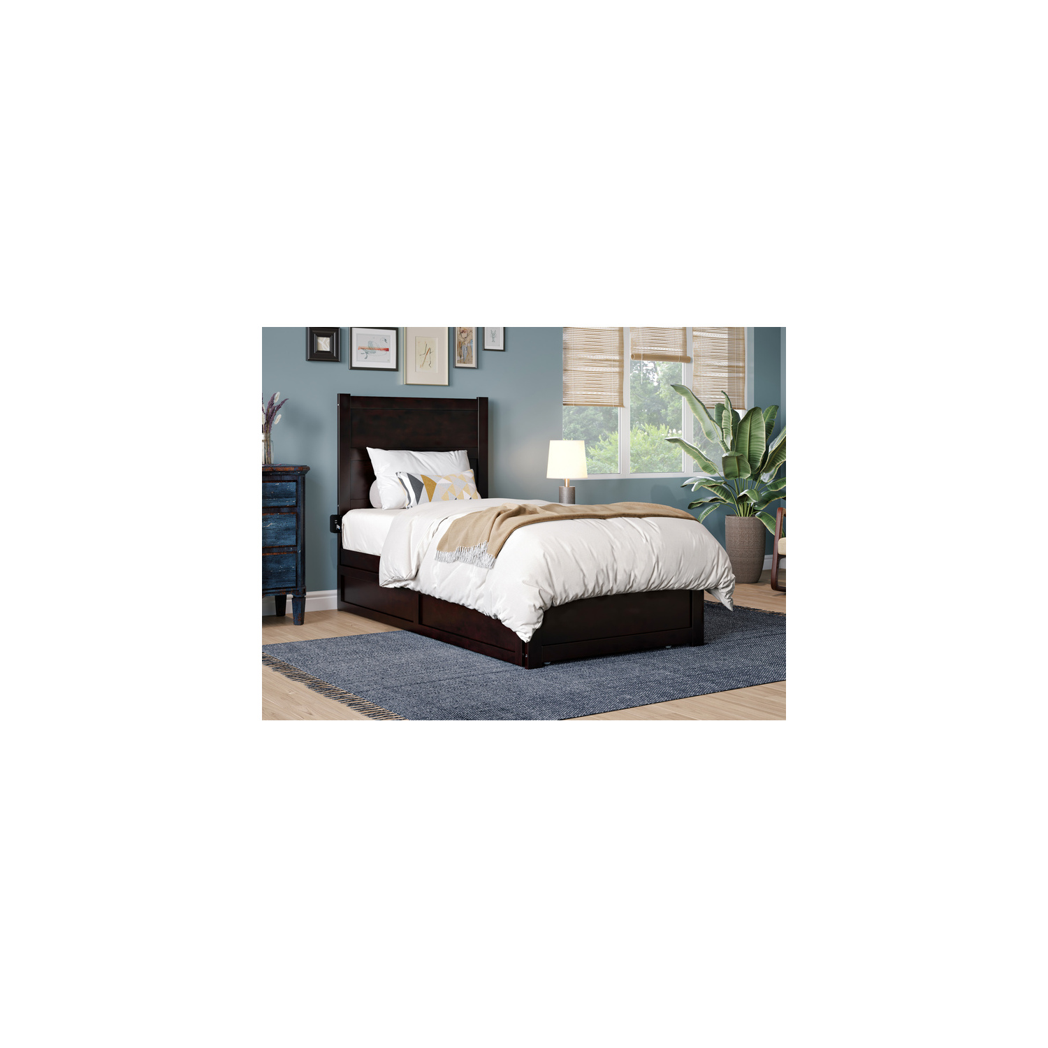 HomeStock Island Oasis Twin Bed with Footboard and Trundle in Espresso ...
