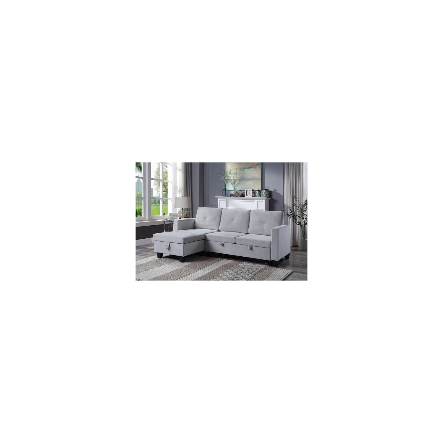 HomeStock Island Oasis Velvet Reversible Sleeper Sectional Sofa with ...