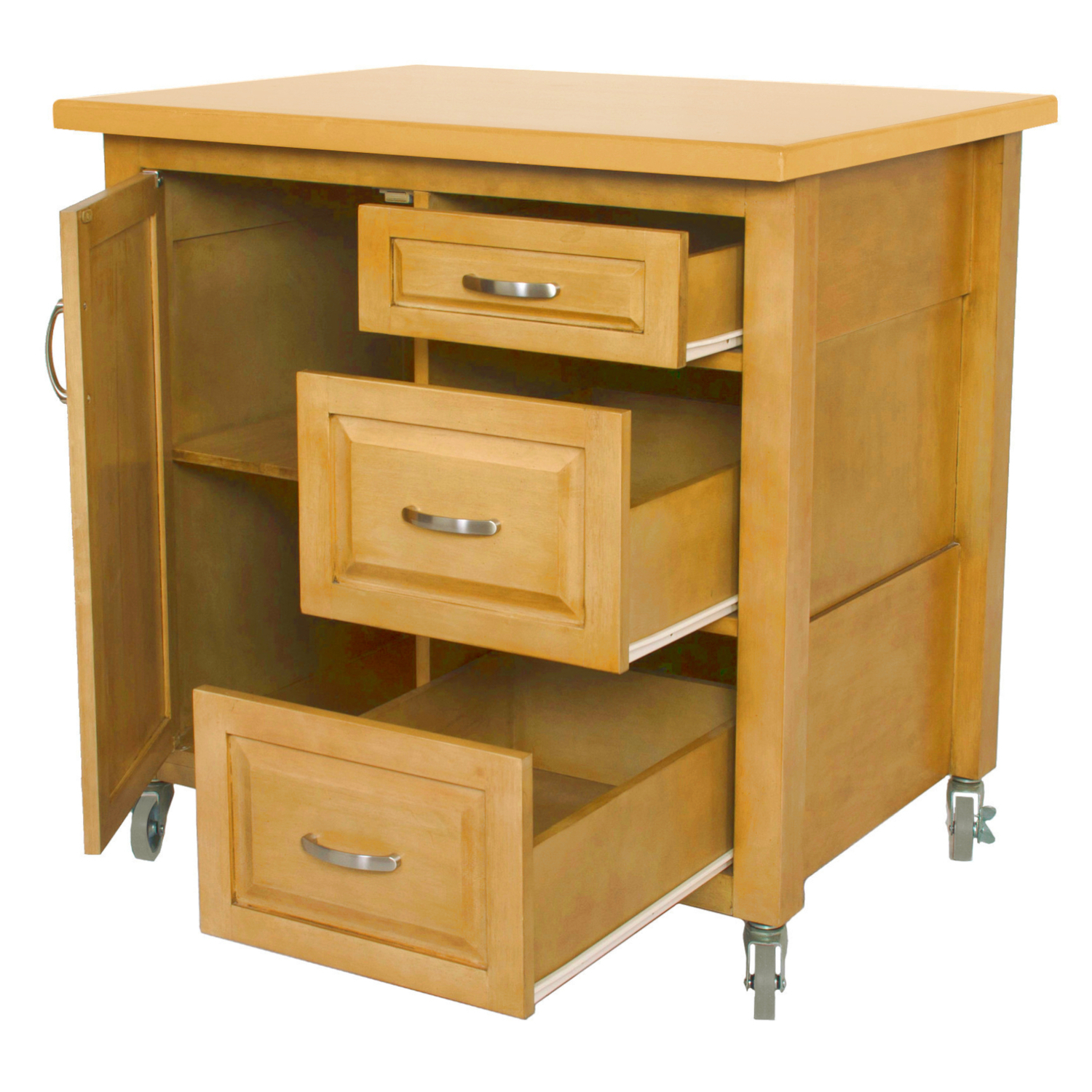 HomeStock Kitchen Cart , Light Oak , Three Drawers , Adjustable Shelf ...