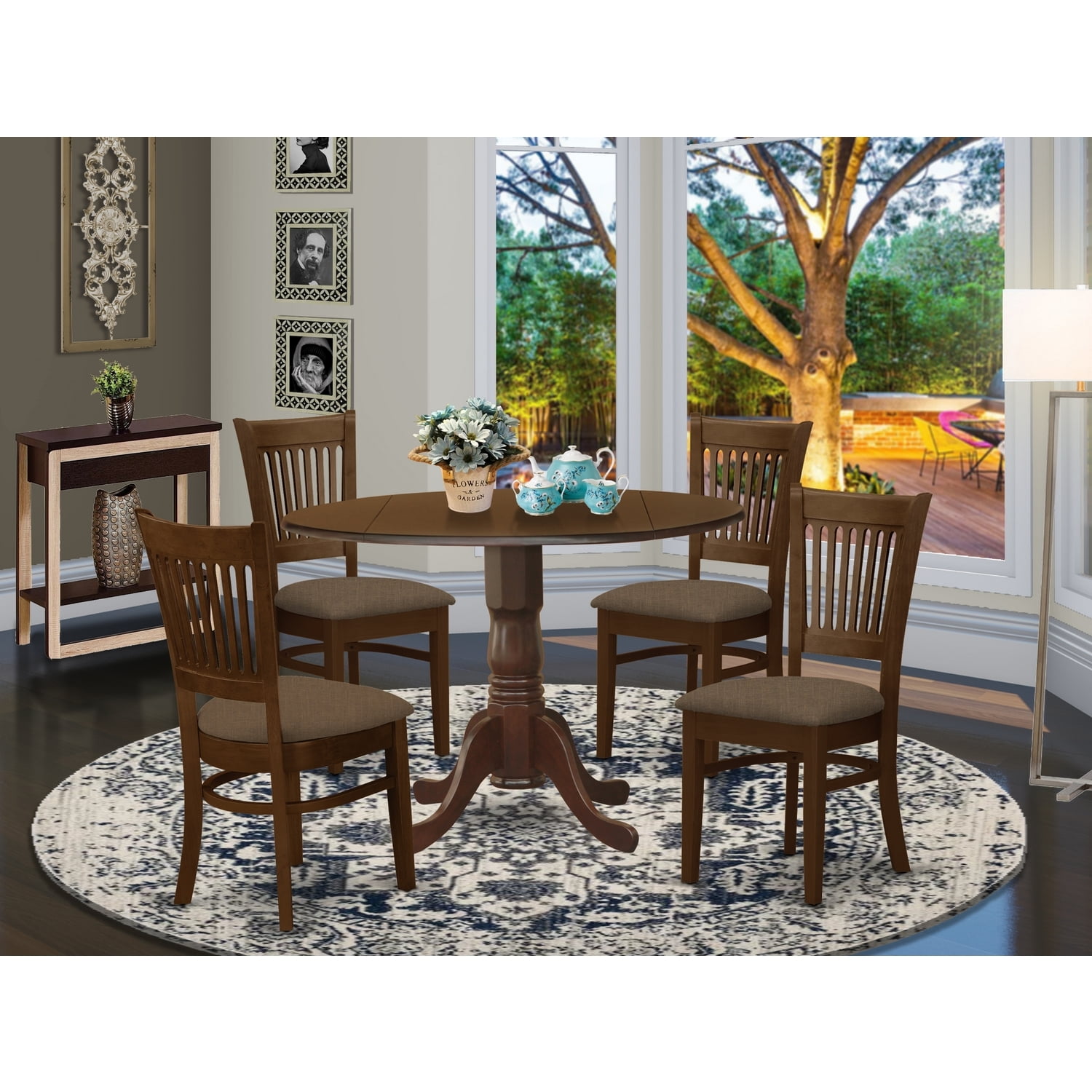 Round Dining Table Set with 4 Chairs - 42 Inch Kitchen Table, Espresso ...