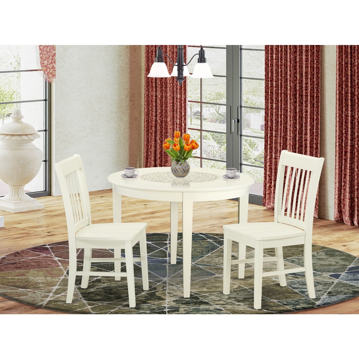 Kitchen Table Set 3 Piece Round Dining Table & Chairs Linen White ...