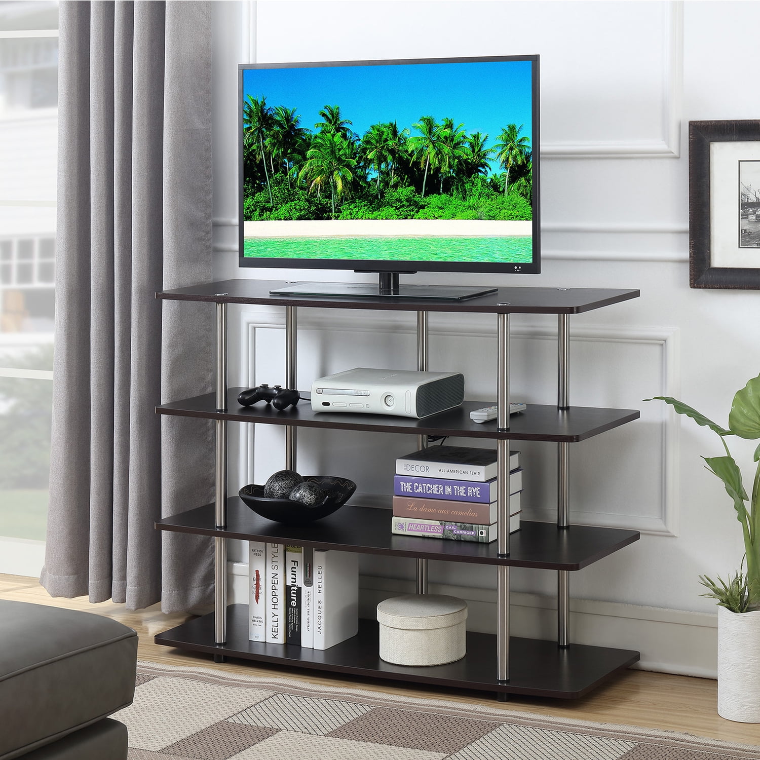 Modern 4 Tier TV Stand - Entertainment Center with Storage Shelves ...