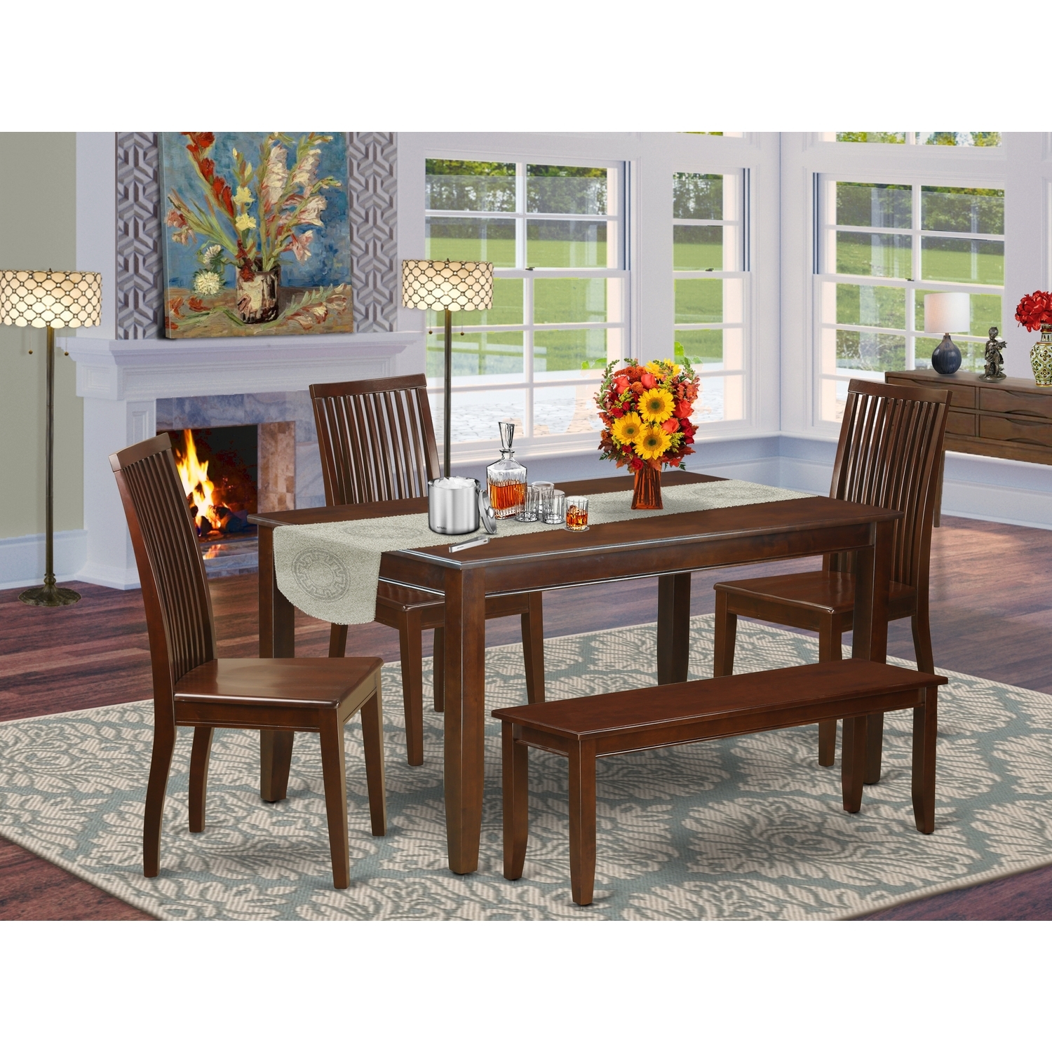 Kitchen Nook Dining Set 6 Piece - Dinette Table with 4 Chairs & Bench ...