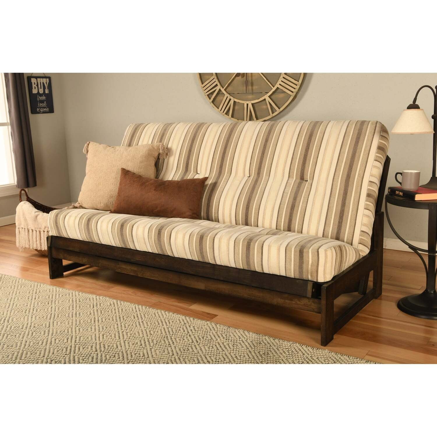 HomeStock Lakefront Luxury Full Size Futon Frame Set in Reclaimed Mocha ...