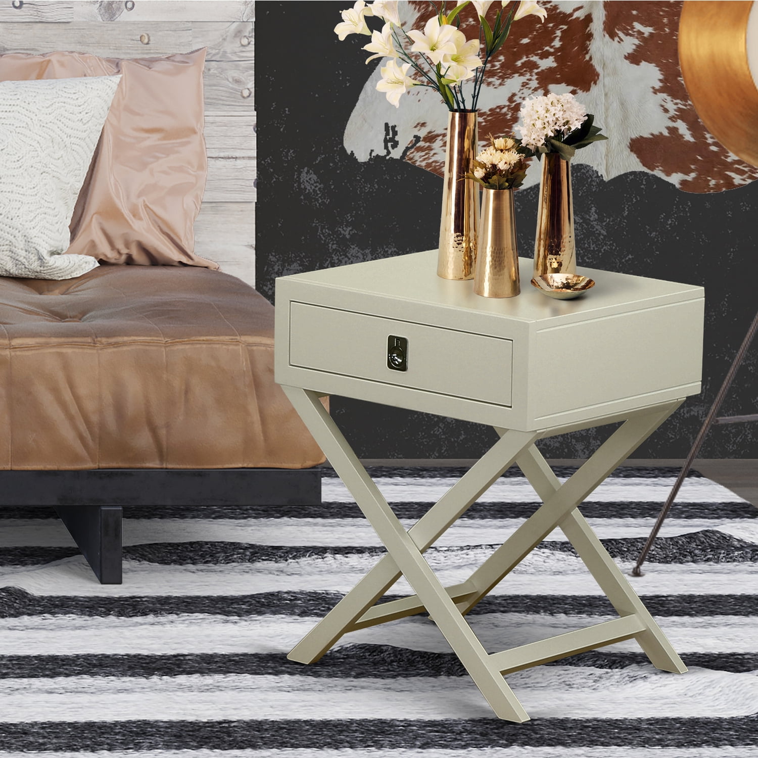 HomeStock Lakefront Luxury Square Night Stand End Table With Drawer In ...