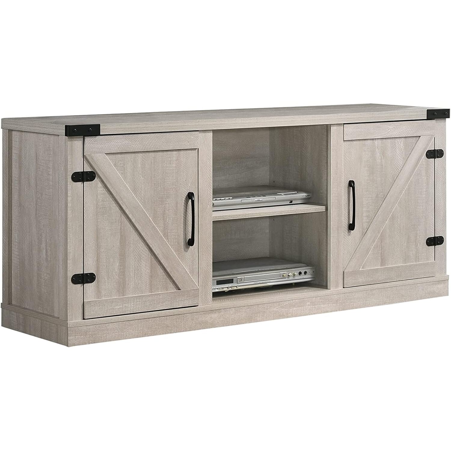 HomeStock Lakeside Living 58" Wide TV Stand with 2 Cabinets, 2 Open ...