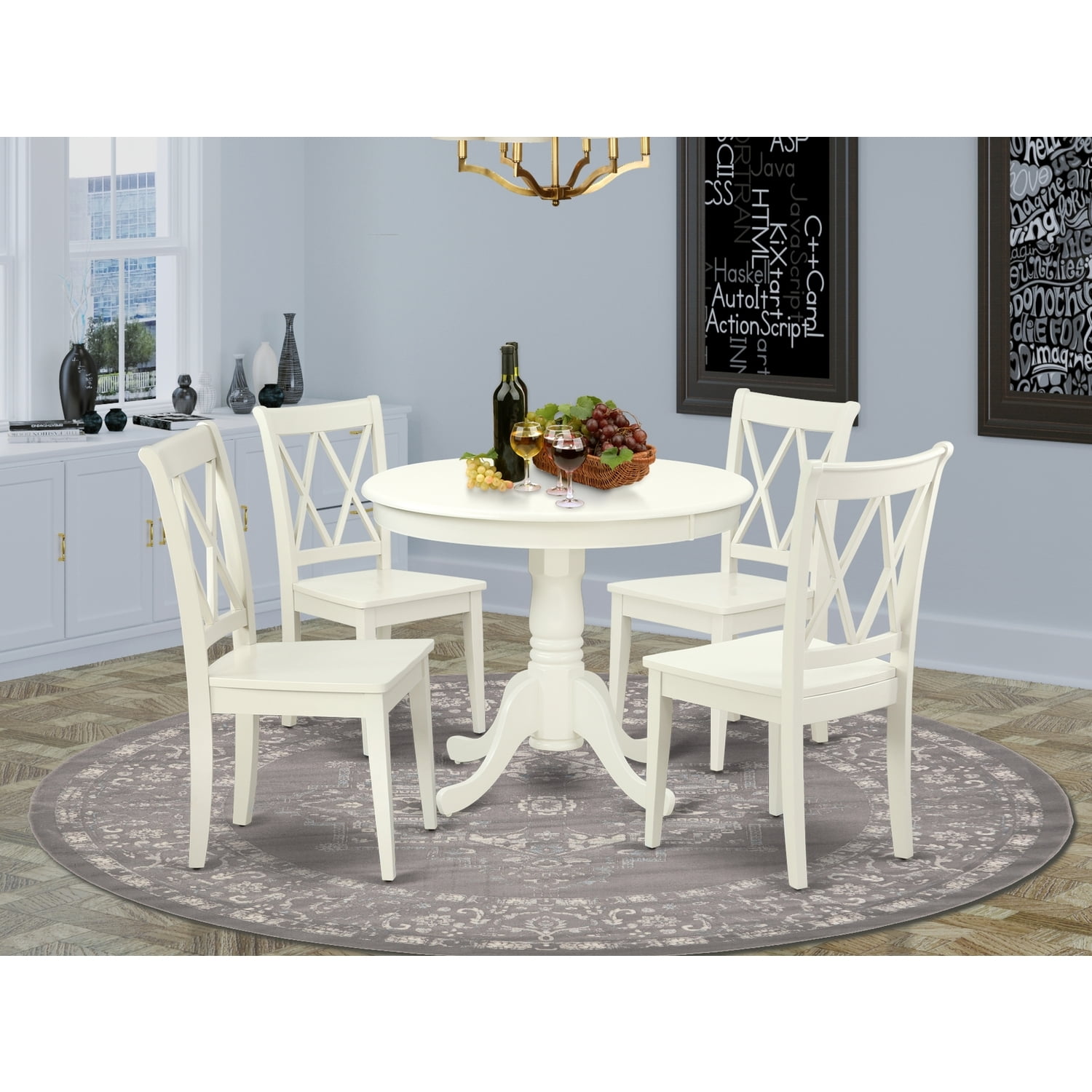 Round Dining Table Set 5 Piece - 36 Inch Table & 4 Chairs - Kitchen ...