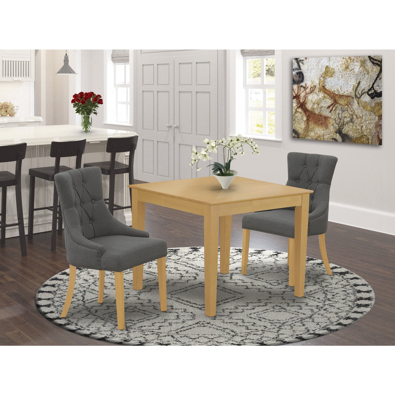 Homestock Medieval Majesty 3-Piece Dinette Set, Oak Finish, Square ...