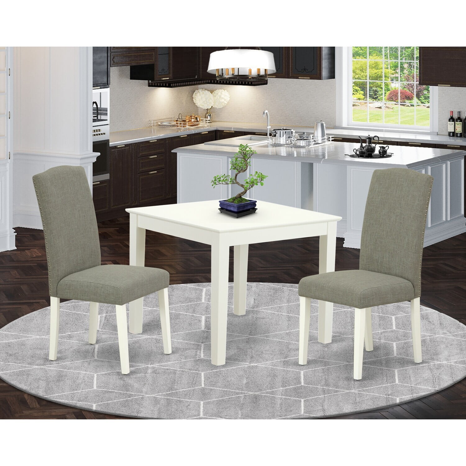 Medieval Dining Set 3Pc Square Table & 2 Parson Chairs - Linen White ...