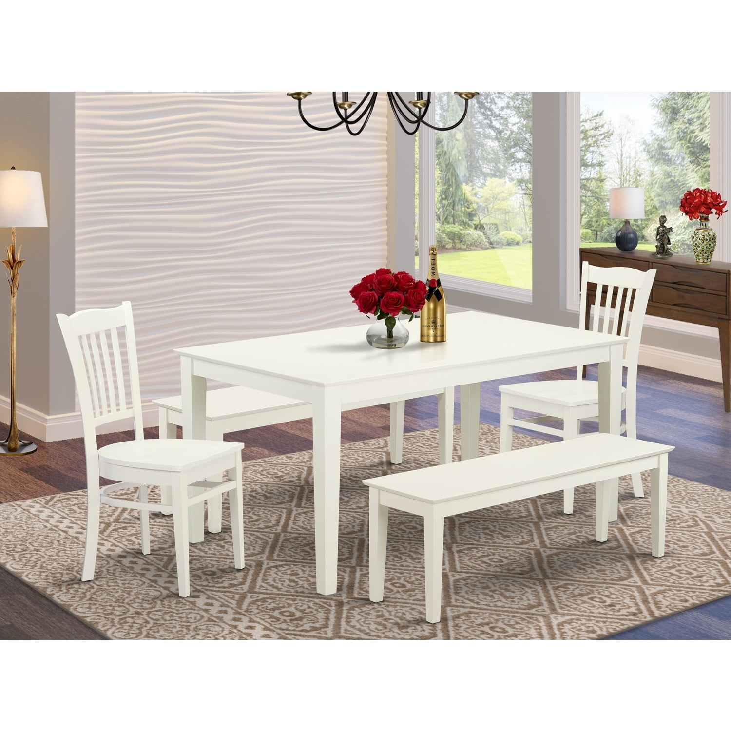 Medieval Dining Set - 5 Piece Table & Chair Set - Linen White - Rustic ...