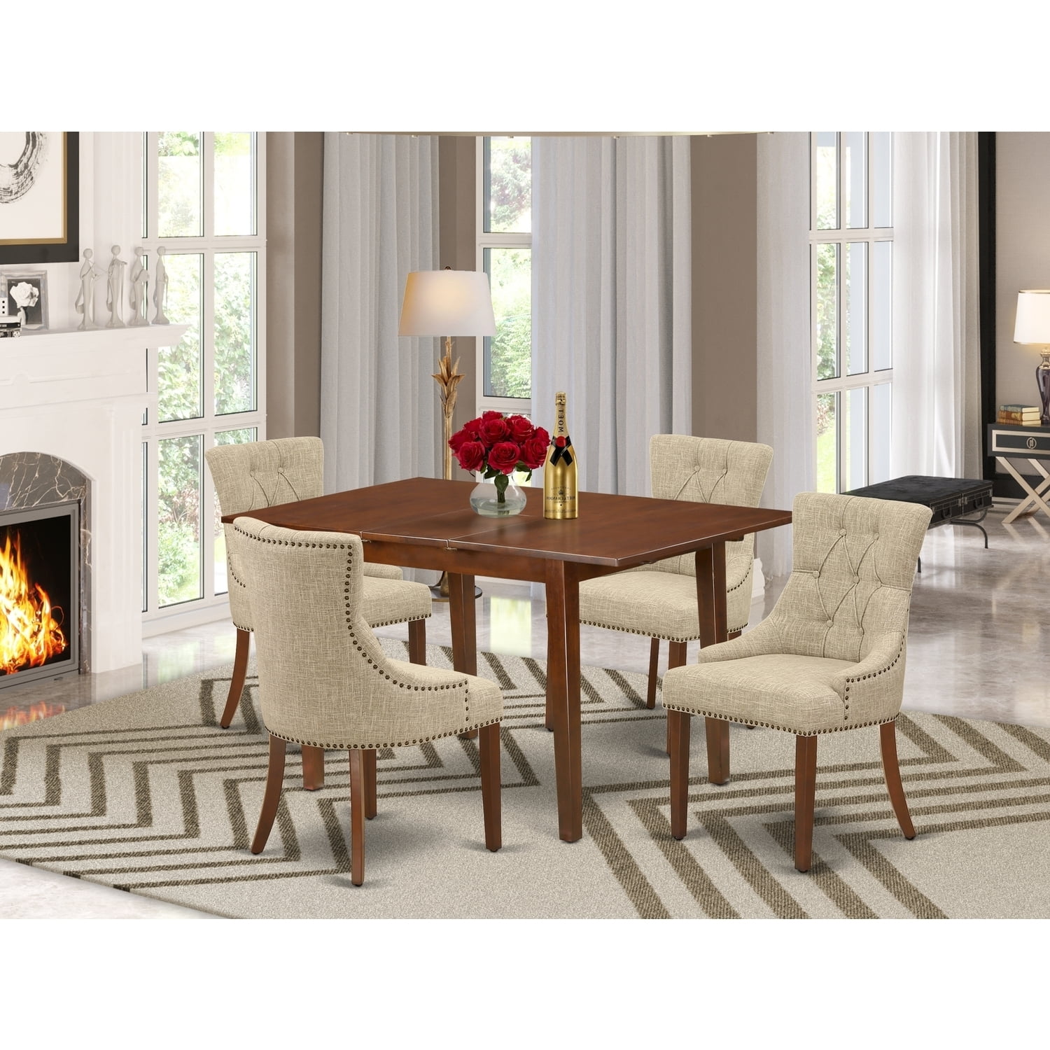 5Pc Medieval Dinette Set - Rectangle Table & 4 Parsons Chairs ...