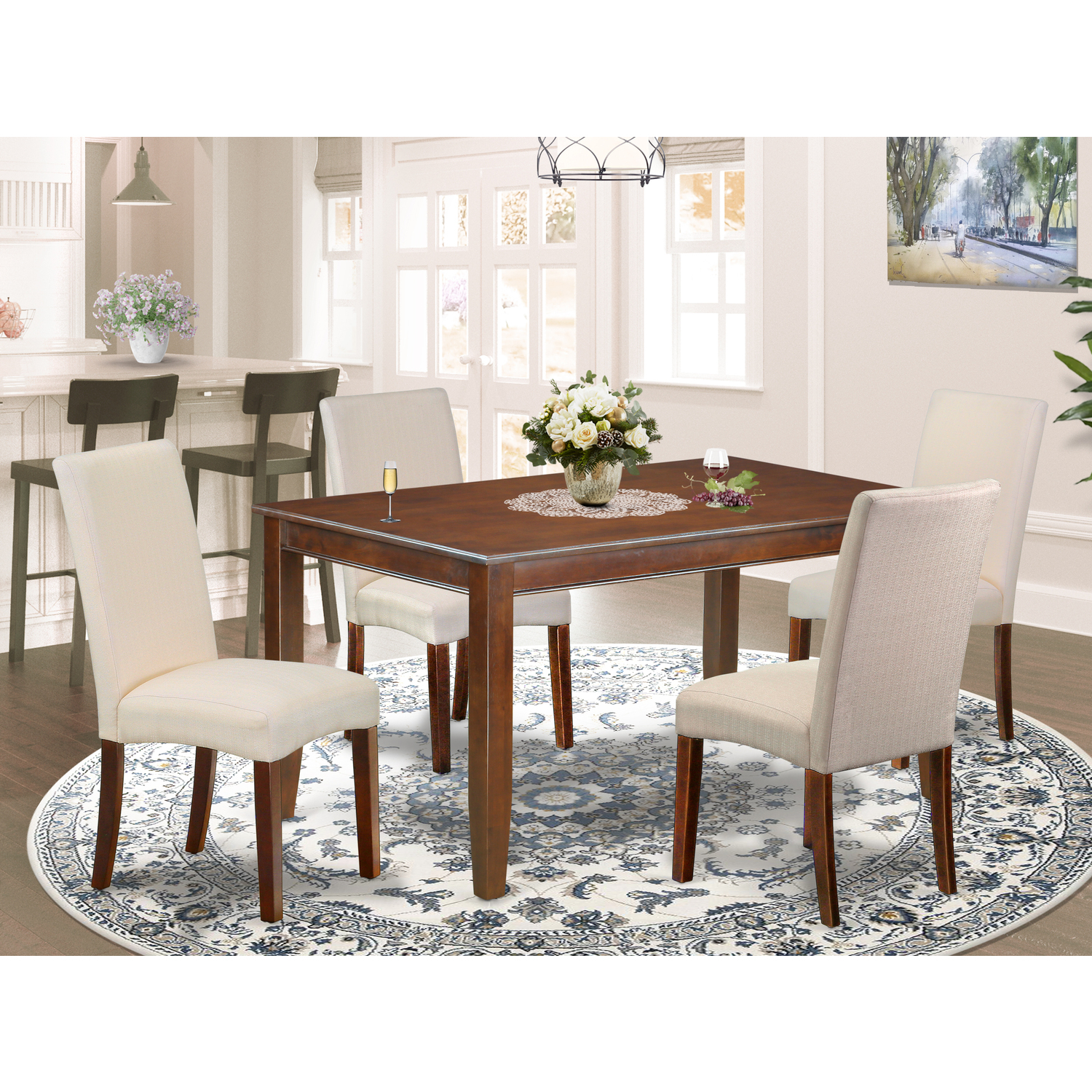 HomeStock Medieval Majesty 5Pc Rectangle 60 Inch Dining Table And Four ...