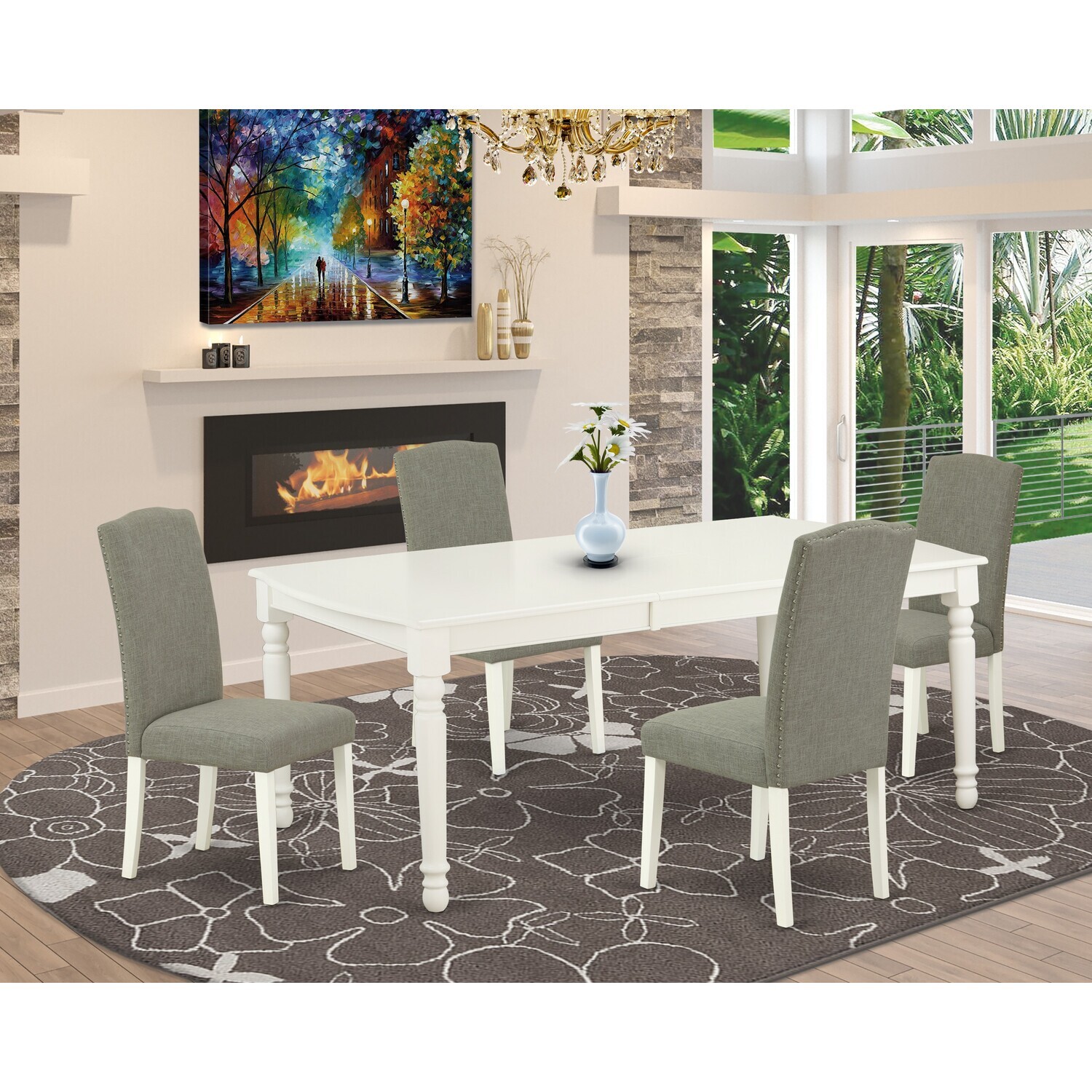 Medieval Dining Set 5Pc Table & 4 Chairs - 60x78" Rectangular Table ...