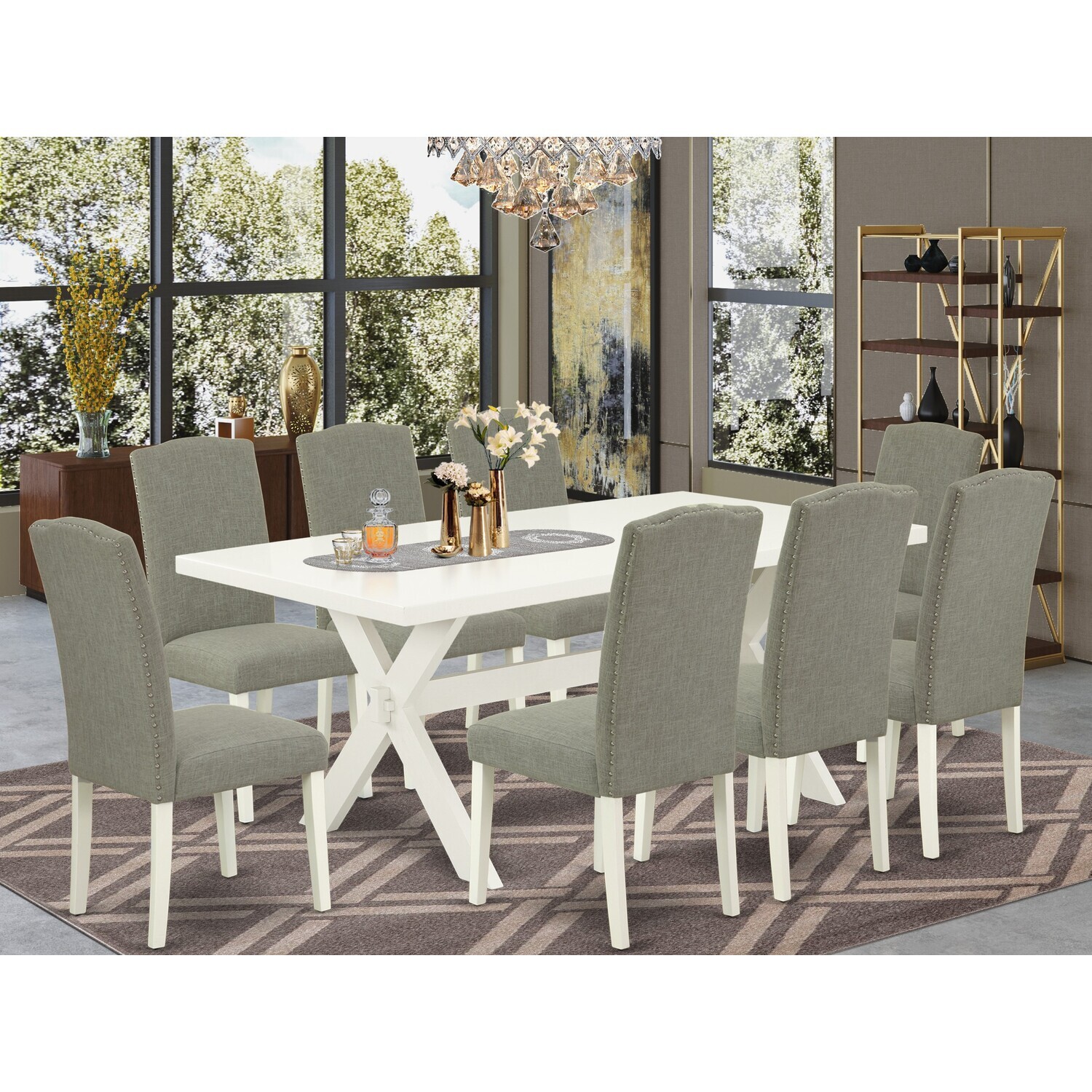 Rectangular Dining Table Set with 8 Chairs - Solid Wood Dining Room ...