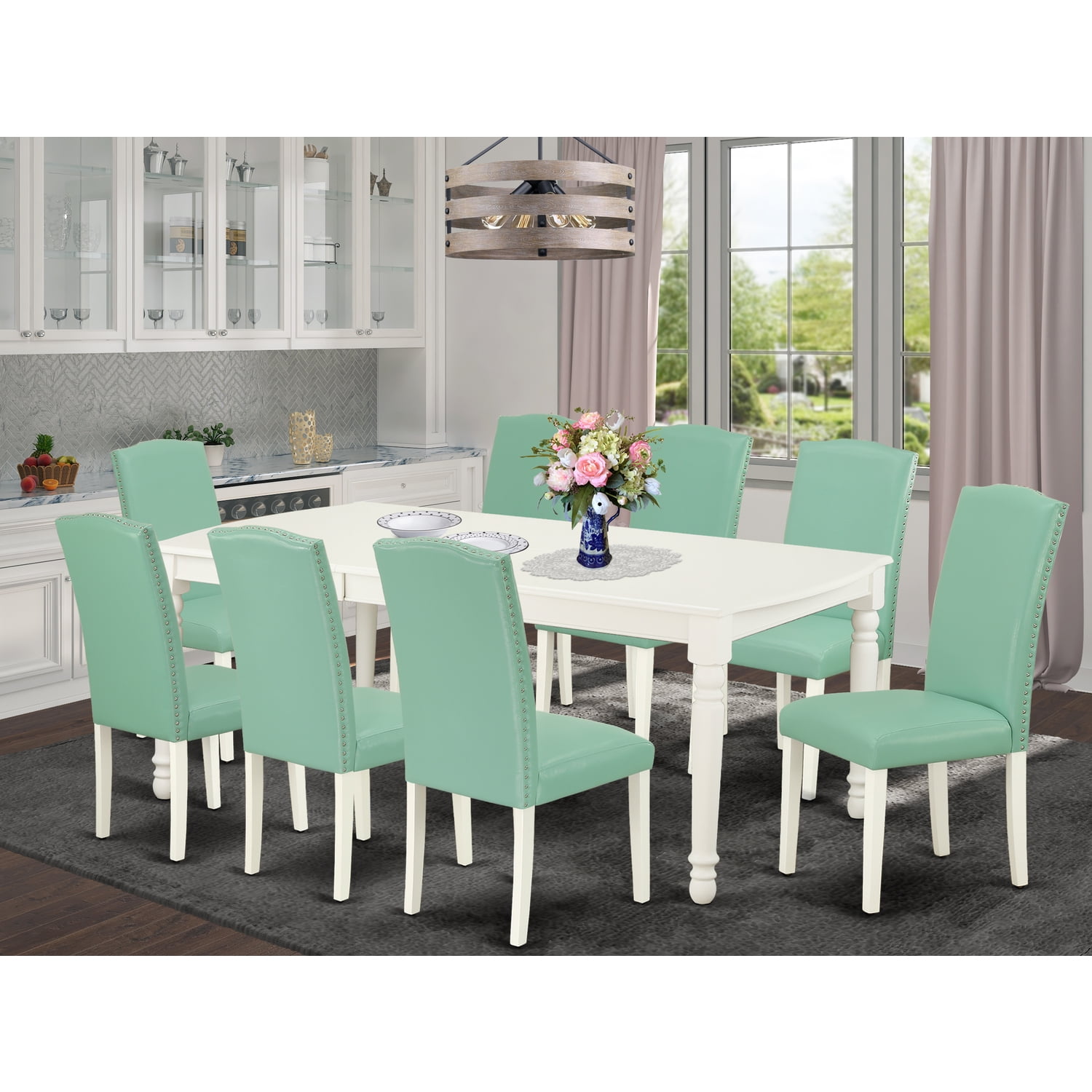 Medieval Dining Set 9Pc Table & Chairs - 60x78 Inch Rectangle Table ...