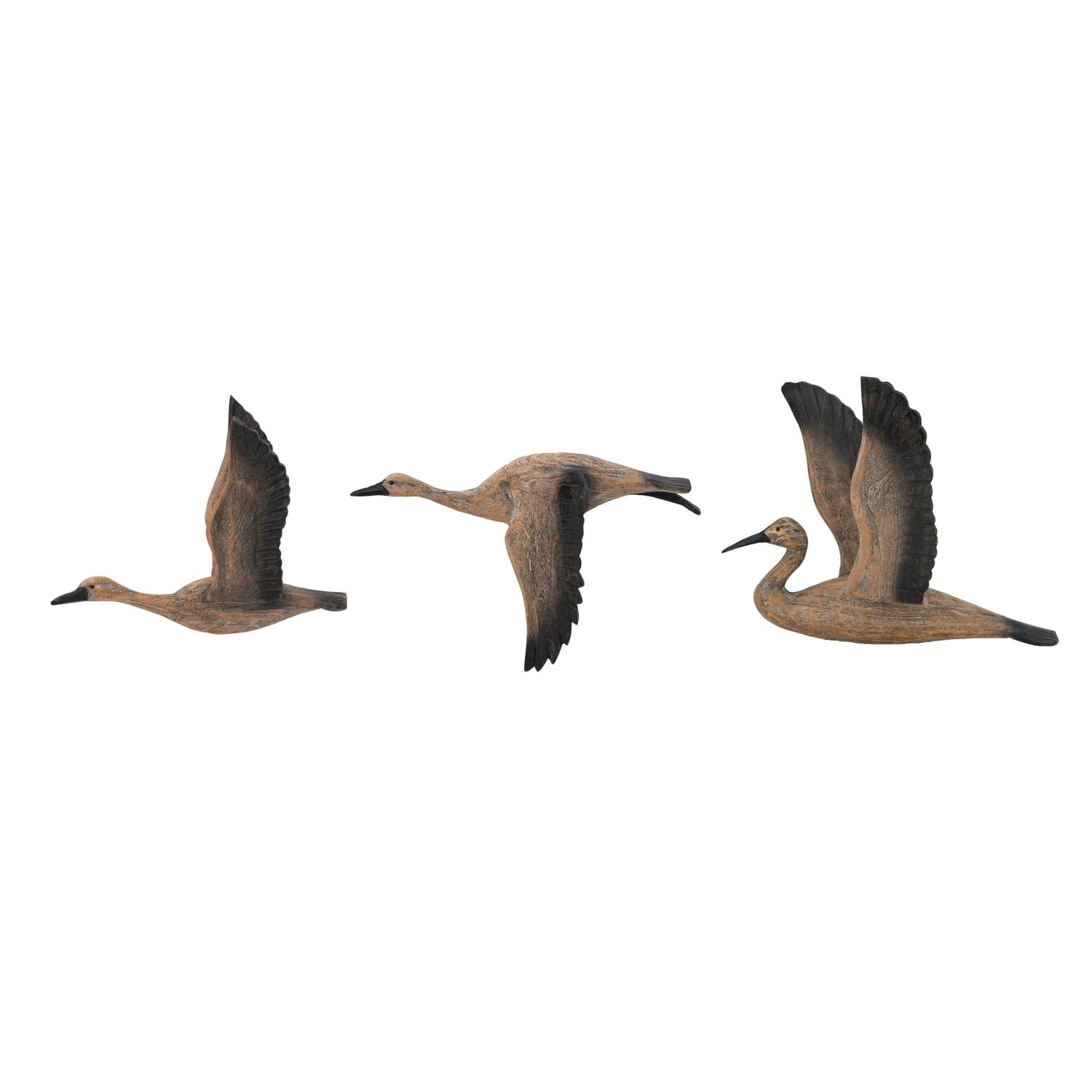 Geese Wall Decor -Bird Sculpture Set of 3 - 12" Brown Pinewood ...