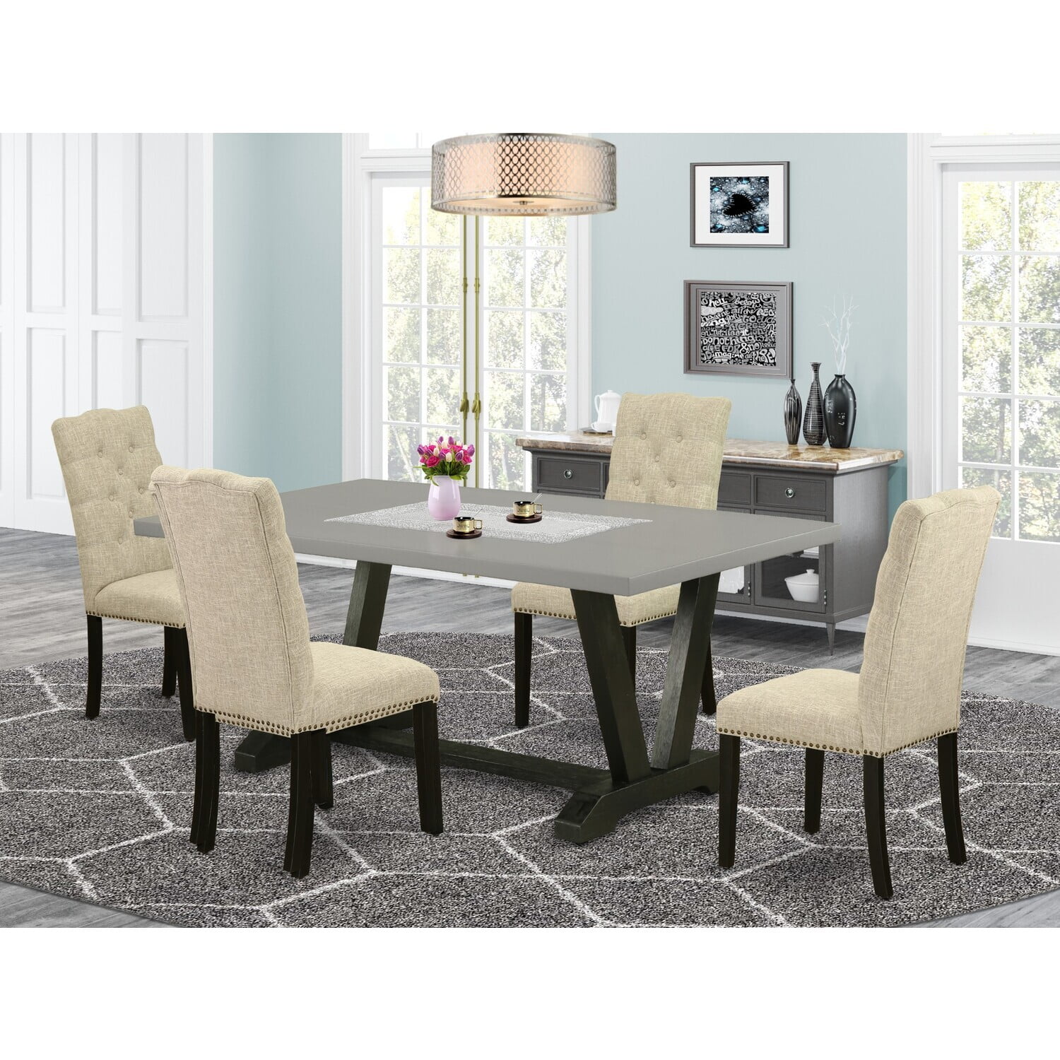 5-Piece Dining Room Table Set with Parson Chairs - Modern Kitchen Table ...