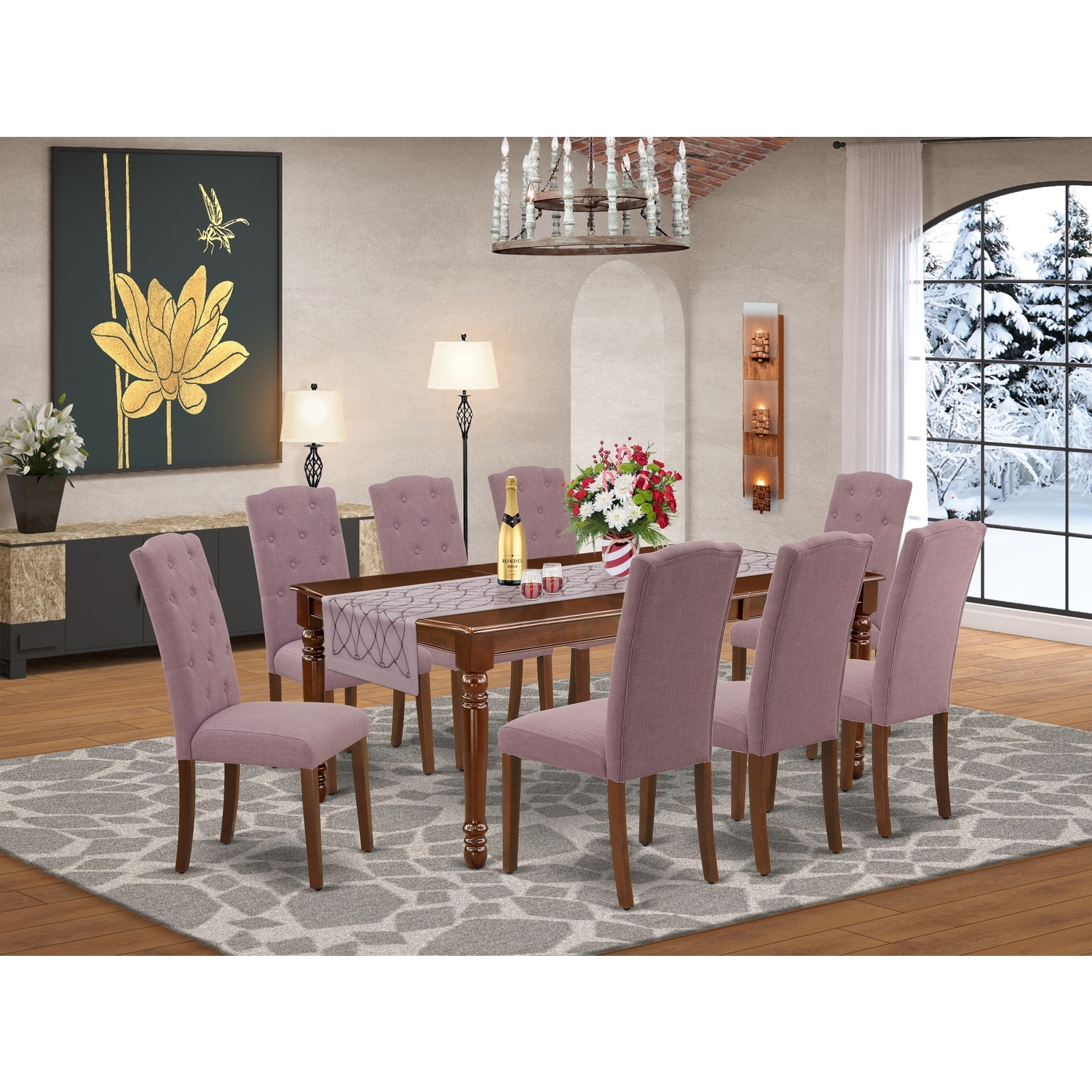 HomeStock Medieval Moods 9Pc Dining Set Includes A Rectangle Dinette ...
