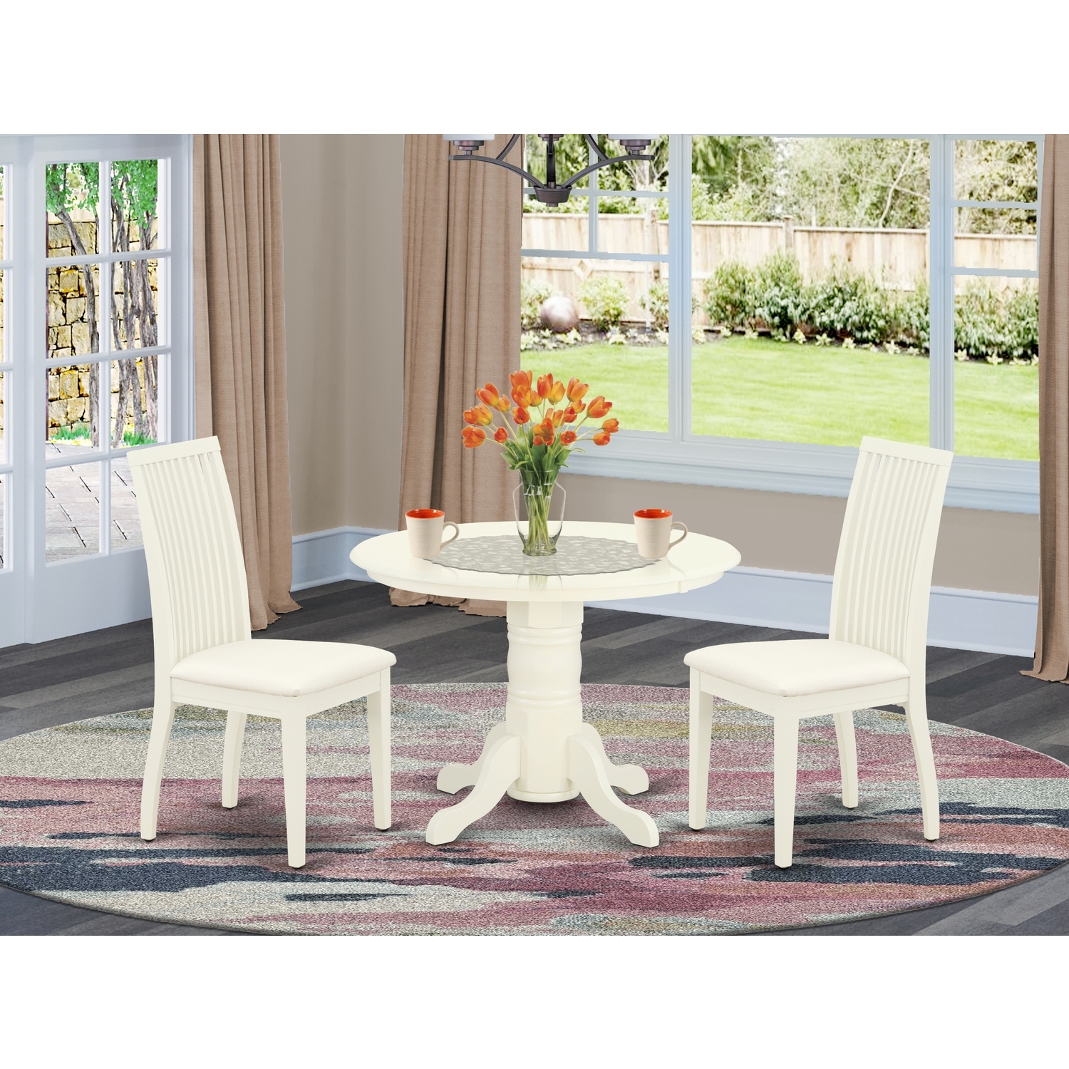 Round Dinette Set 3pc - Kitchen Table & Chairs, White - Small Space ...