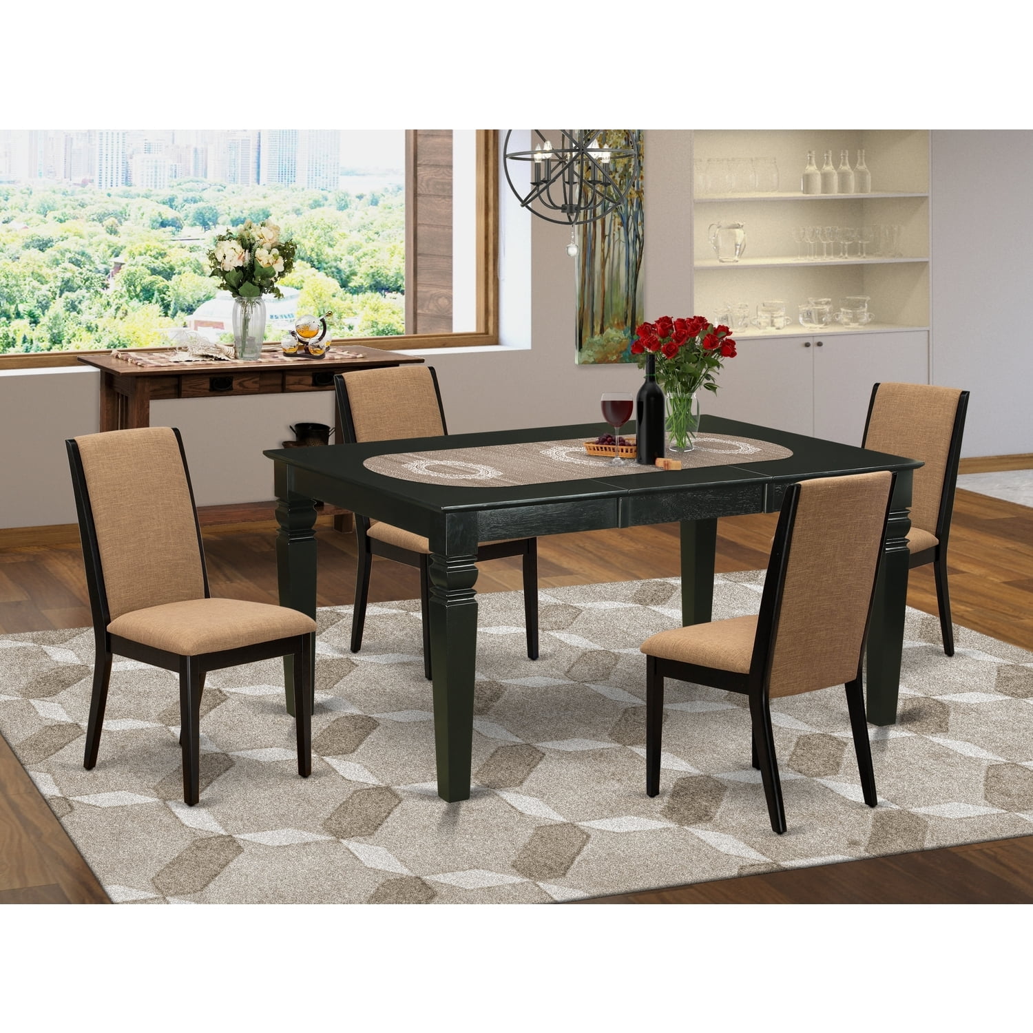 HomeStock Mediterranean Magic 5-Piece Modern Dining Table Set- 4 Parson ...
