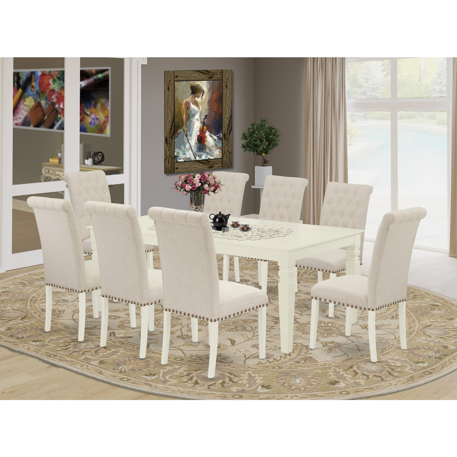 HomeStock Mediterranean Magic 9Pc Dining Set Includes A Rectangle ...