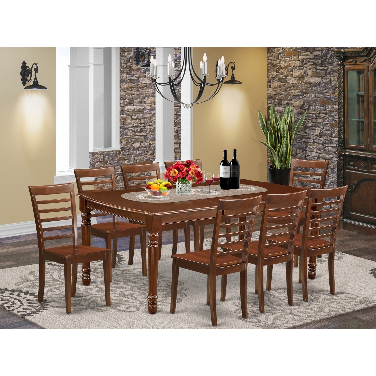 Rectangular Kitchen Dining Table Set 9pc 60-78" Table w/ Leaf & 8 ...