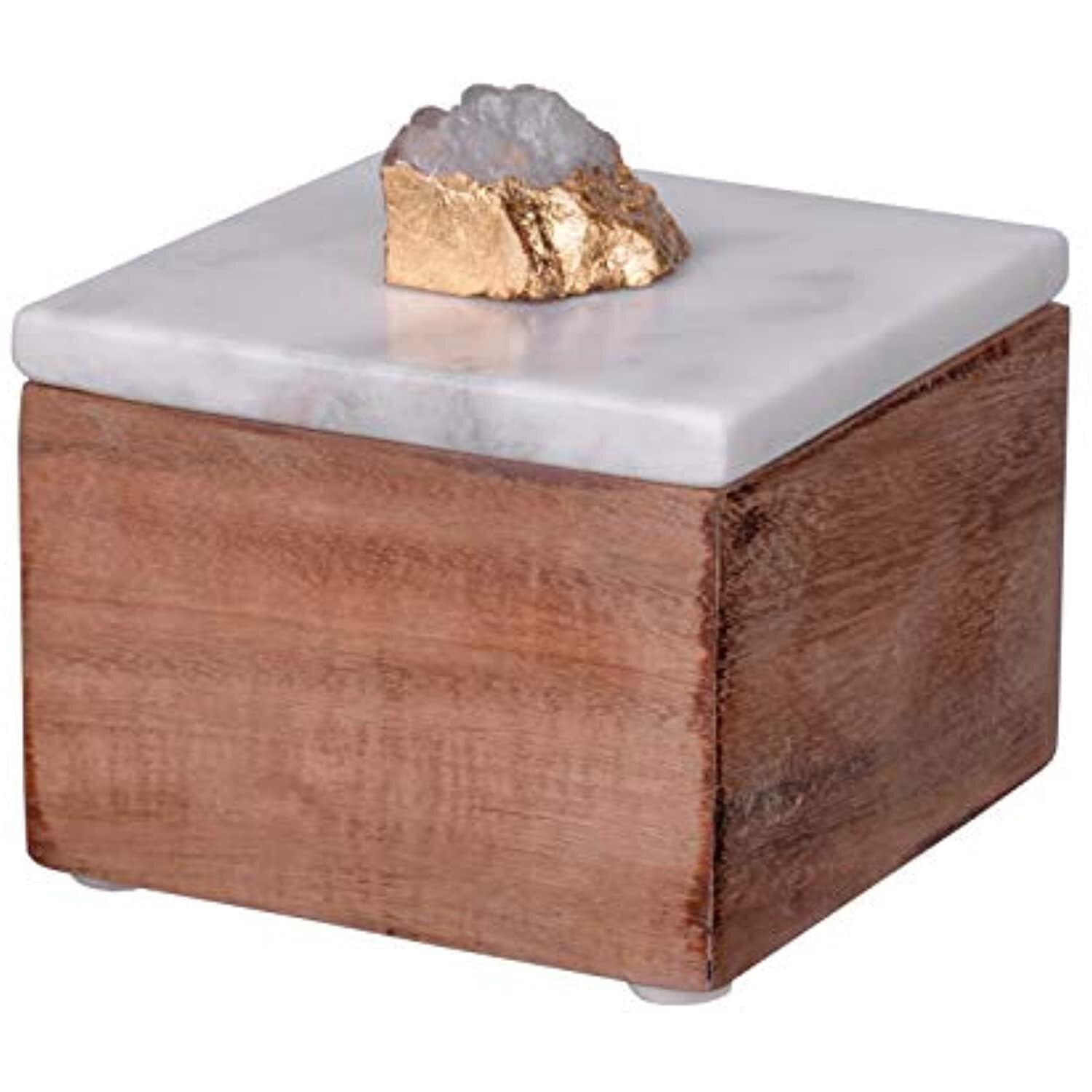 HomeStock Mediterranean Magic Treasure Box - 4"x4"x3", Wood Base with ...