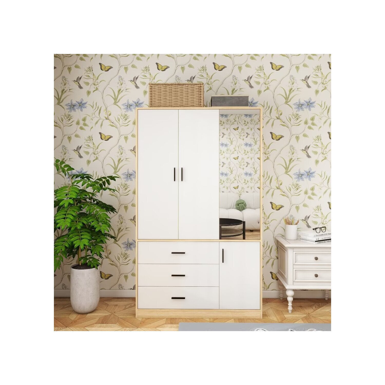 HomeStock Mediterranean Magic Wardrobe Closet with 3 Drawers, Bedroom Armoires with 2 Doors ...