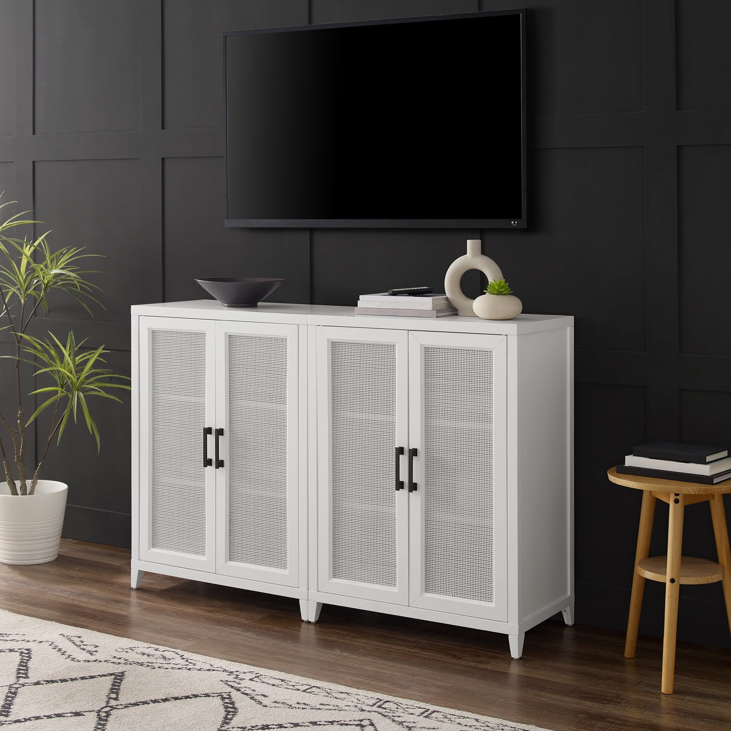 Media Storage Cabinet Set - TV Stand with Pantries & Shelves - Home ...