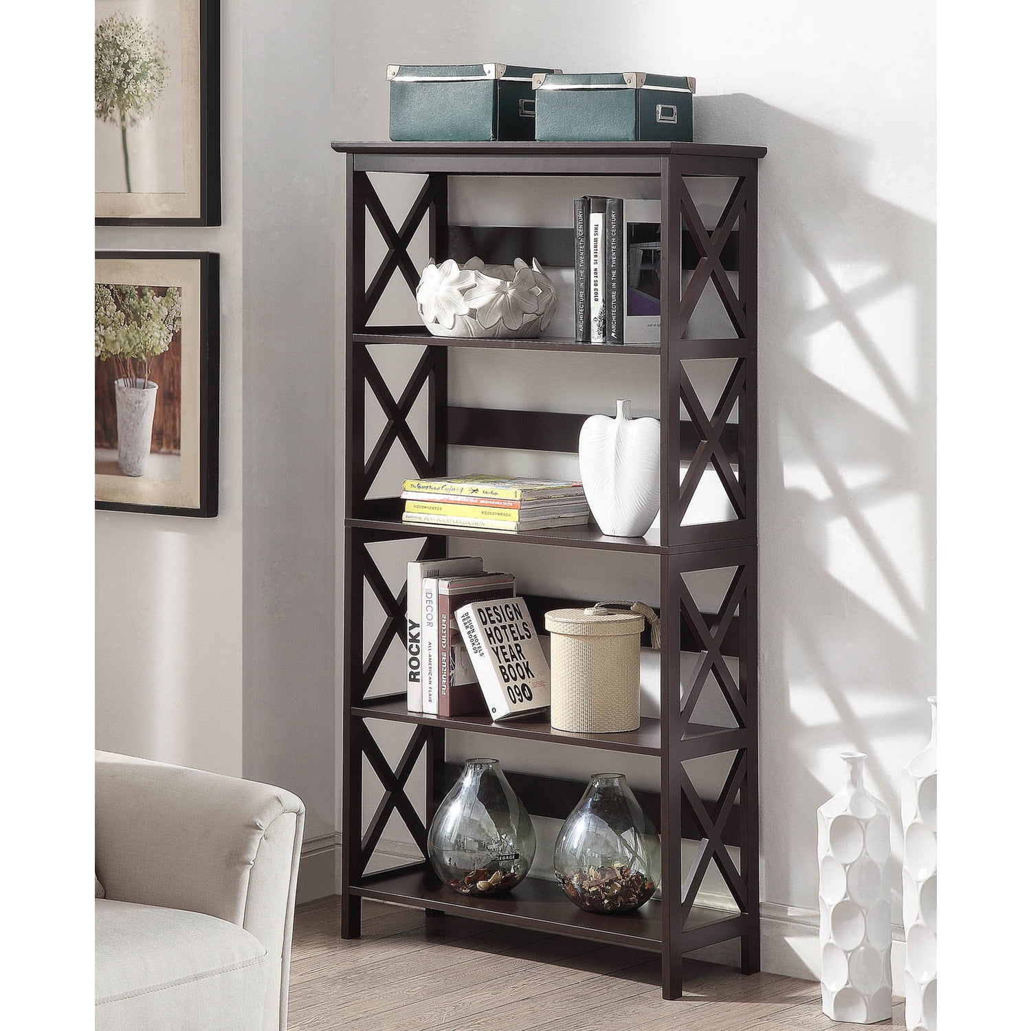 HomeStock French Fabulous Tiered Bookcase, Durable, Engineered Wood, Living Room, Spacious ...