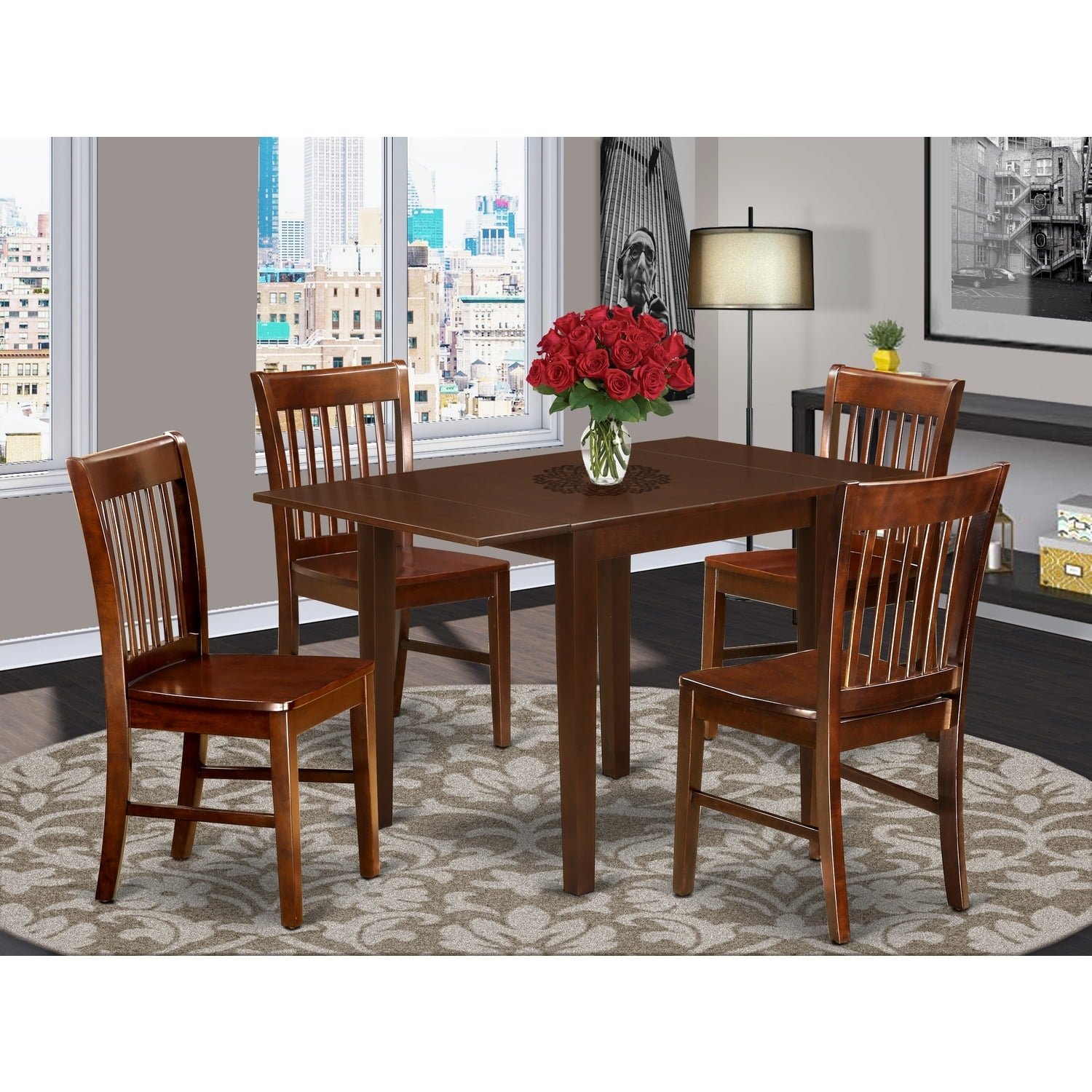 Small Dinette Set 5Pc Kitchen Table & Chairs - Mahogany Wood Dining Set ...