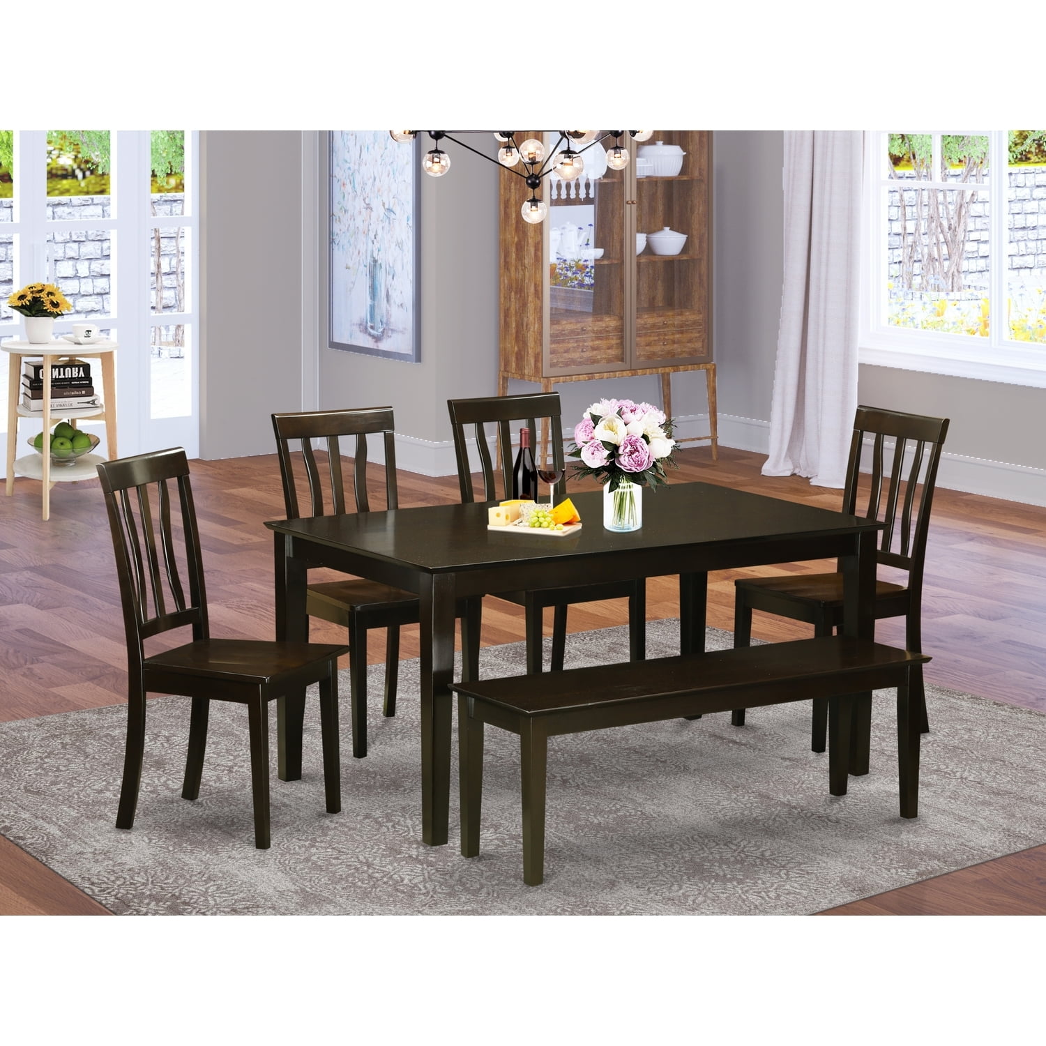 Dining Table Set with Bench - Kitchen Table & 4 Chairs - Wood Dining ...