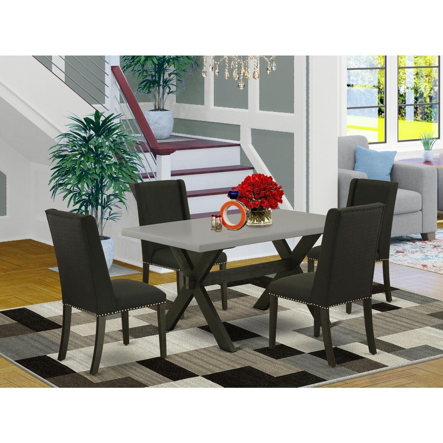 Modern 5-Piece Dining Set - Rectangular Table4 Chairs - Kitchen Dining ...