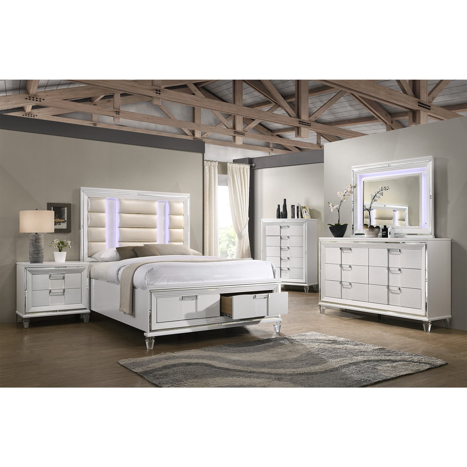 HomeStock Mediterranean Mingle Storage 3 Piece Bedroom Set in White ...